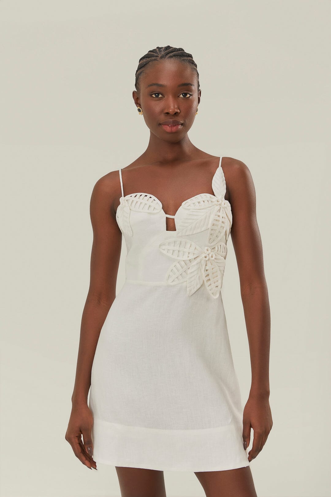 Farm Rio 3d Flower Bodice Mini Dress - White | Editorialist Farm Rio 3d Flower Bodice Mini Dress - White | Editorialist
