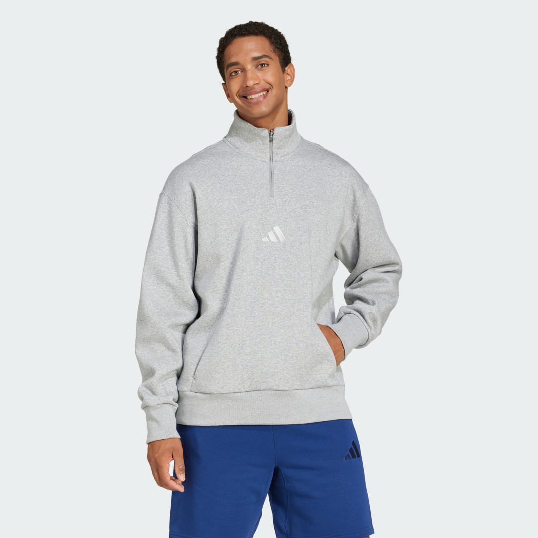 Adidas All Szn Fleece 1/4-Zip Crew Sweatshirt In Medium Grey