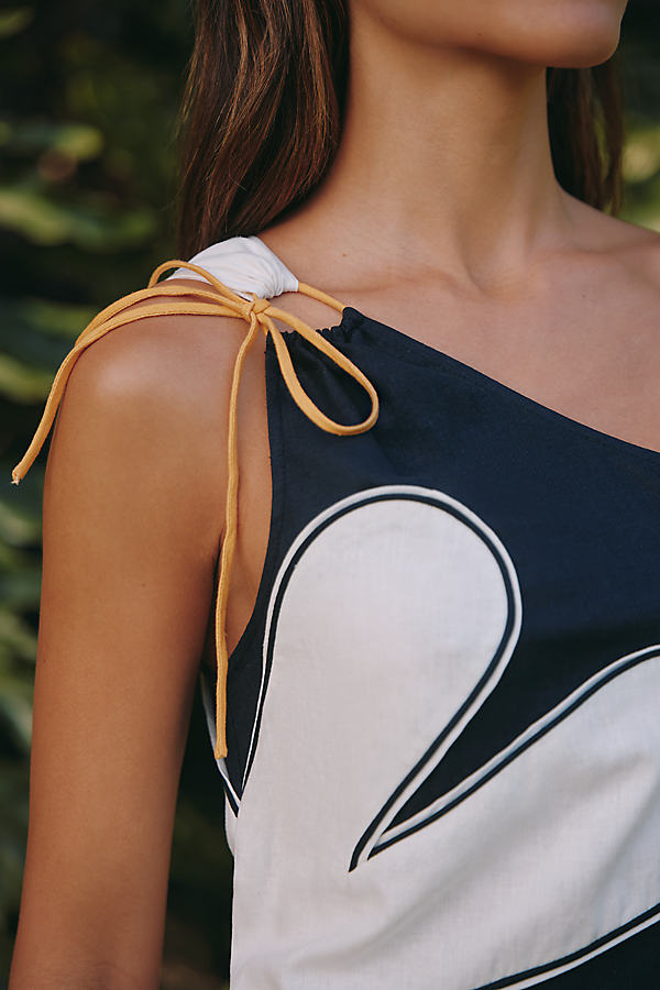 Farm Rio X One-Shoulder Linen Flower Mini Dress In Black & White Pattern -  49% Off | Editorialist