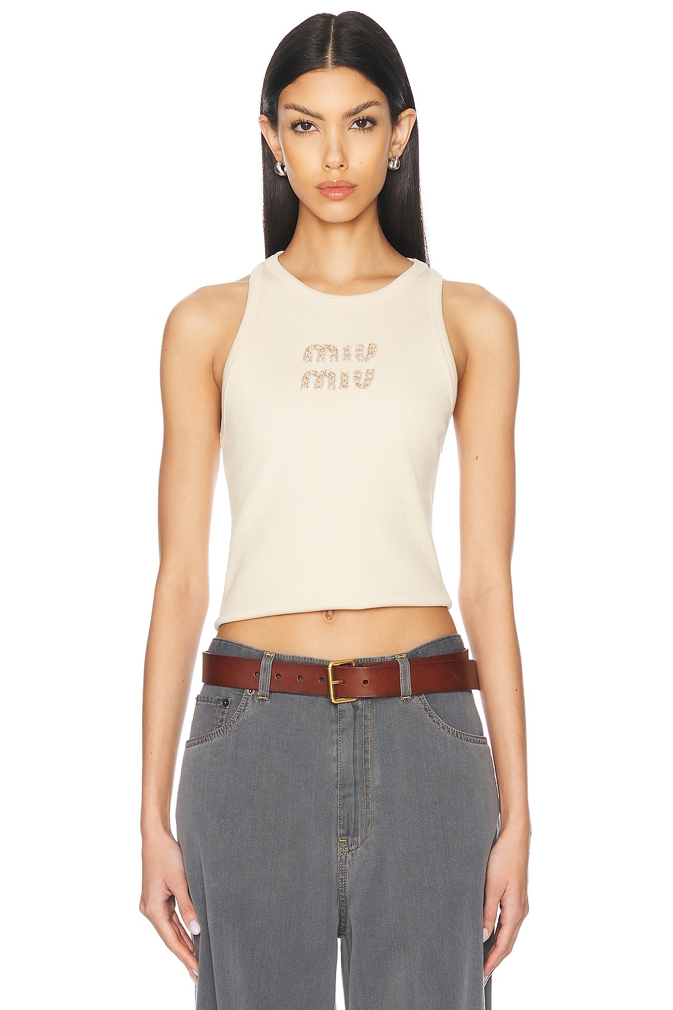 Miu Miu Embellished Tank Top - Natural | Editorialist