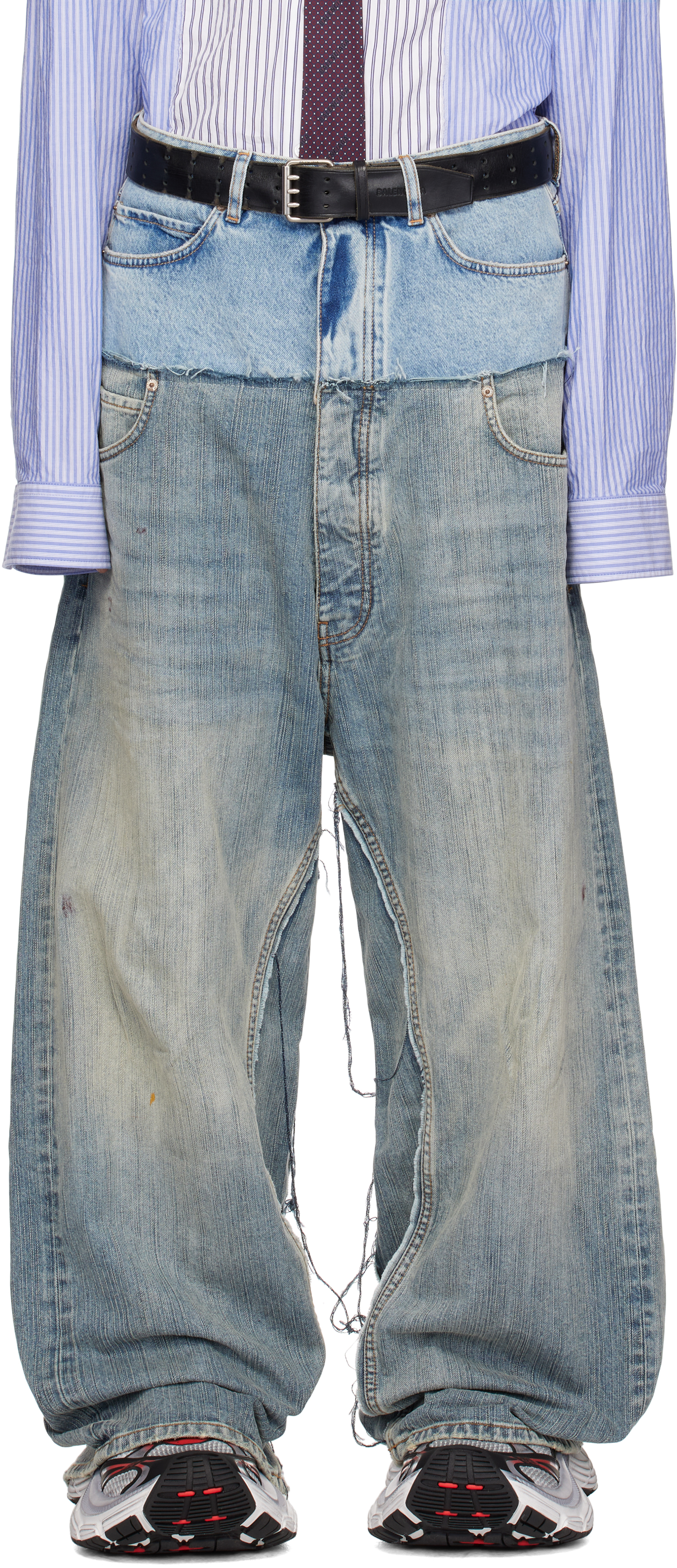 Balenciaga Blue Cut-Up Baggy Jeans - Iced/Stained | Editorialist