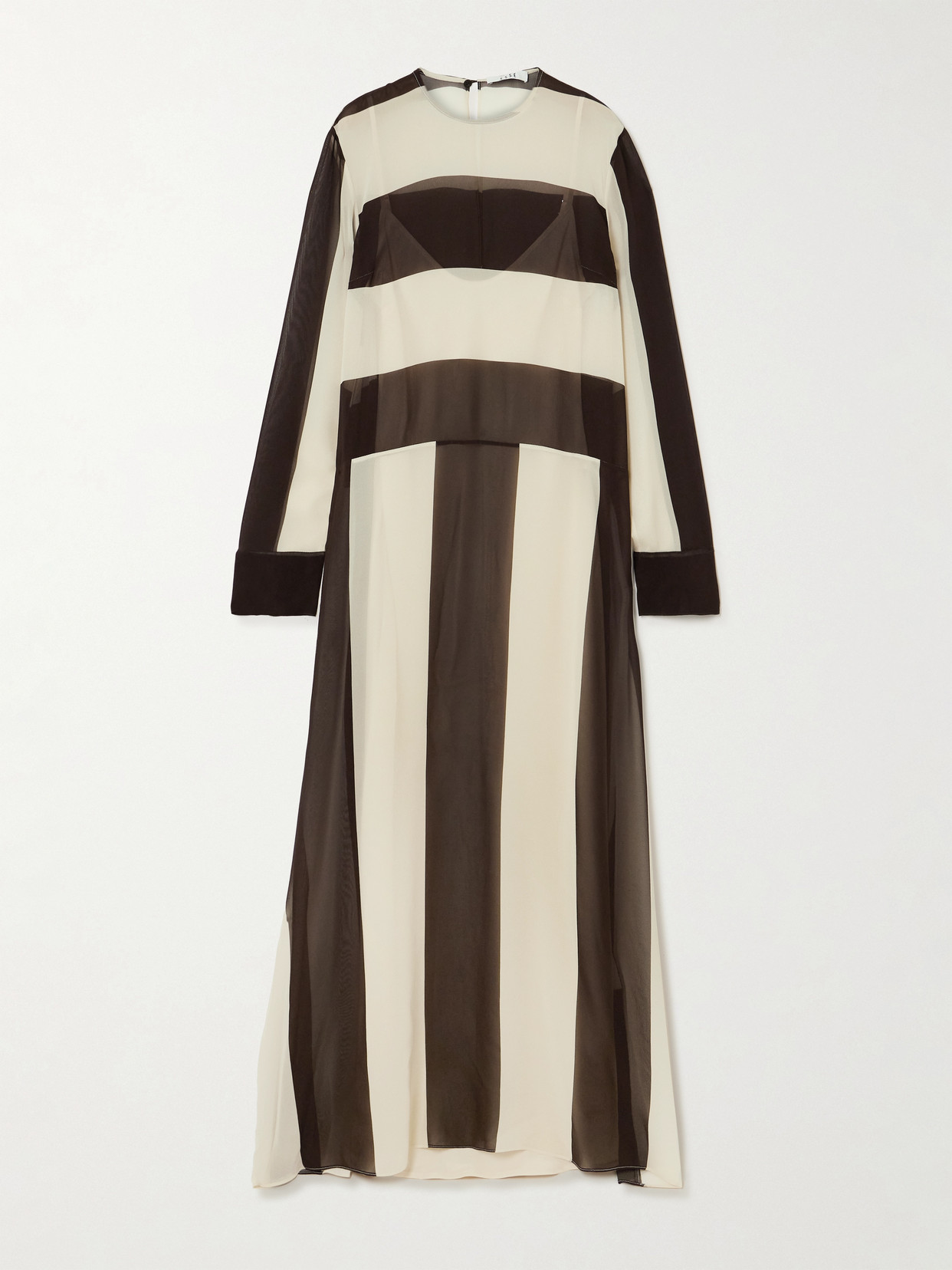 Esse Studios Striped Silk-Chiffon Maxi Dress - Brown | Editorialist