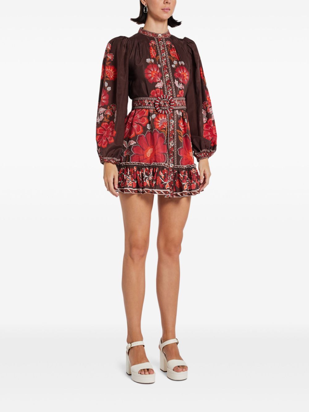 black arabesque floral puff sleeve mini dress Black Arabesque Mix Scarves Wrap Mini Dress main image 0