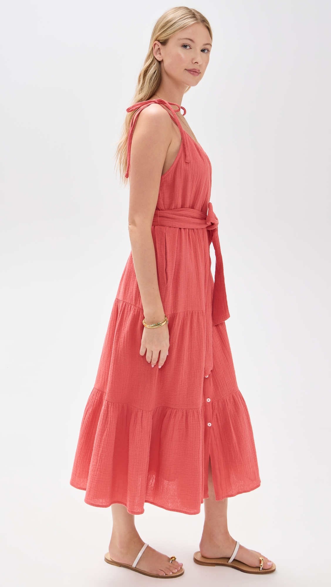 Marea Siesta Crinkled Gauze Dress In Guava - 60% Off
