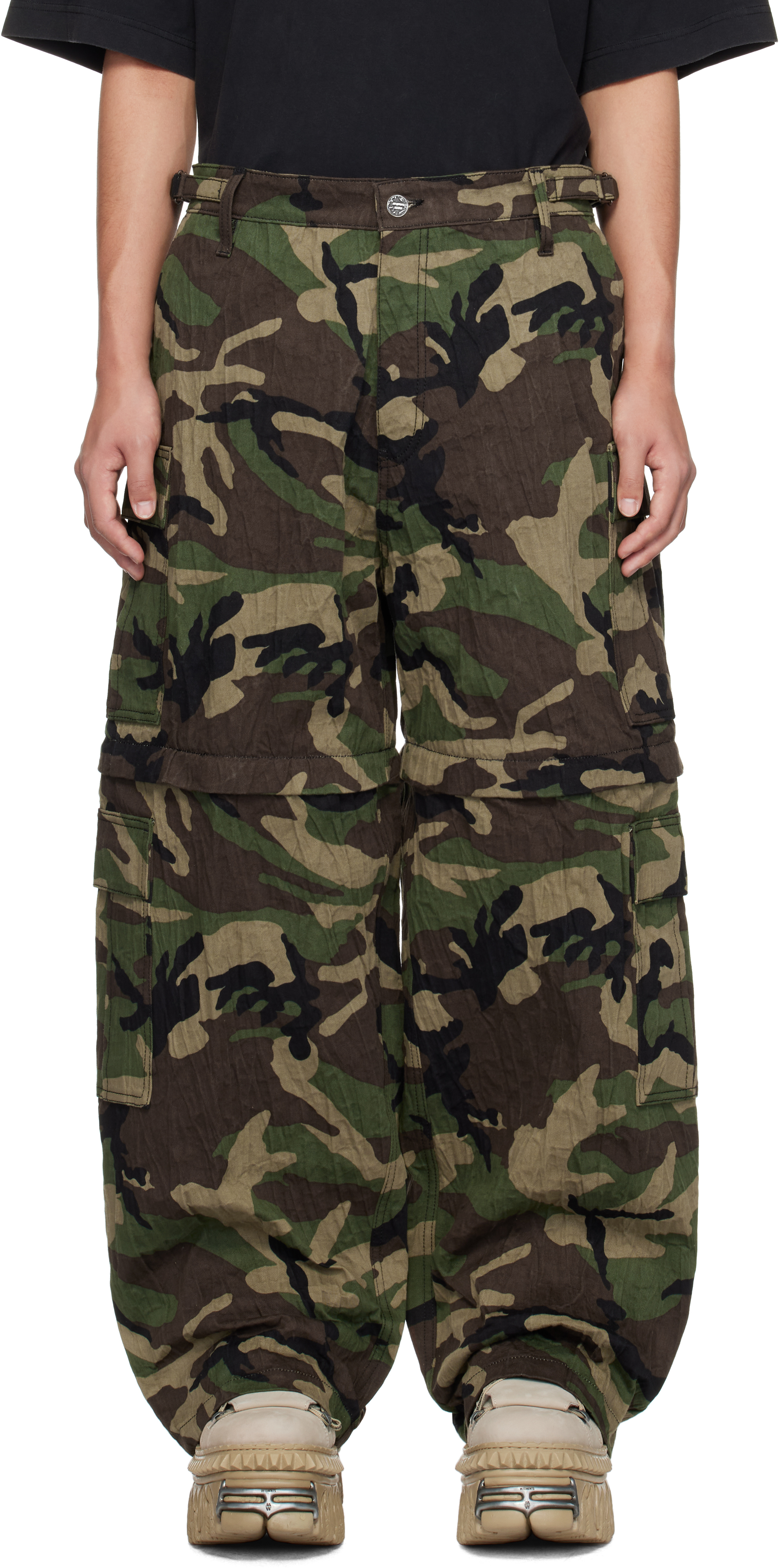 Vetements Runway Metalized Wrinkled Cargo Pants In Camouflage 52