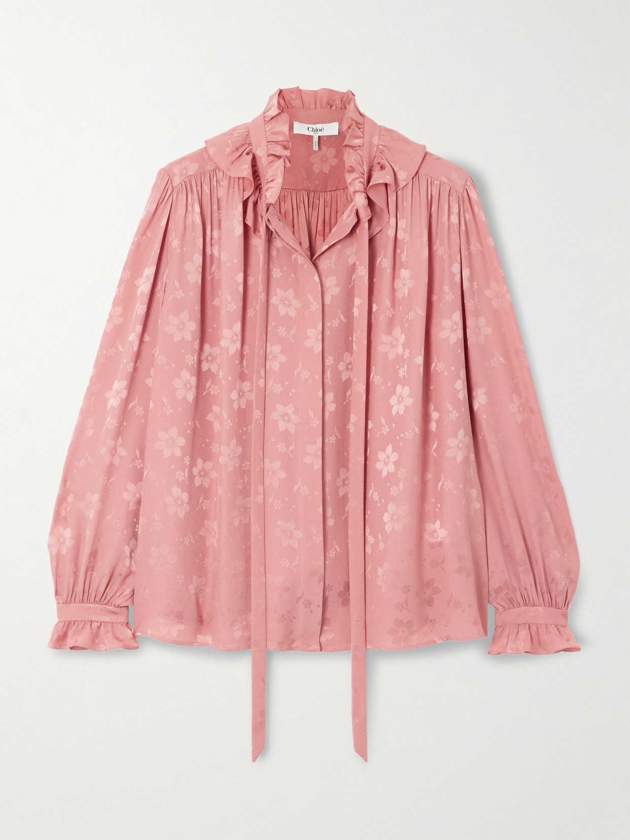 Chloé Tie-Neck Silk-Jacquard Blouse - Pink | Editorialist