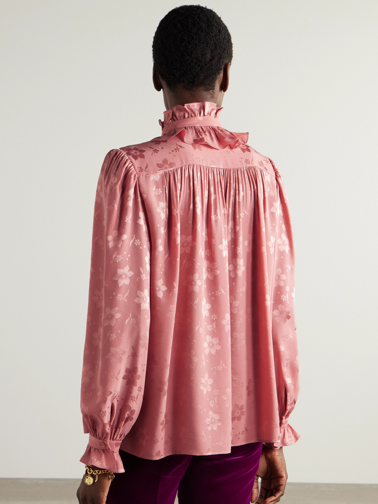 Chloé Tie-Neck Silk-Jacquard Blouse - Pink | Editorialist