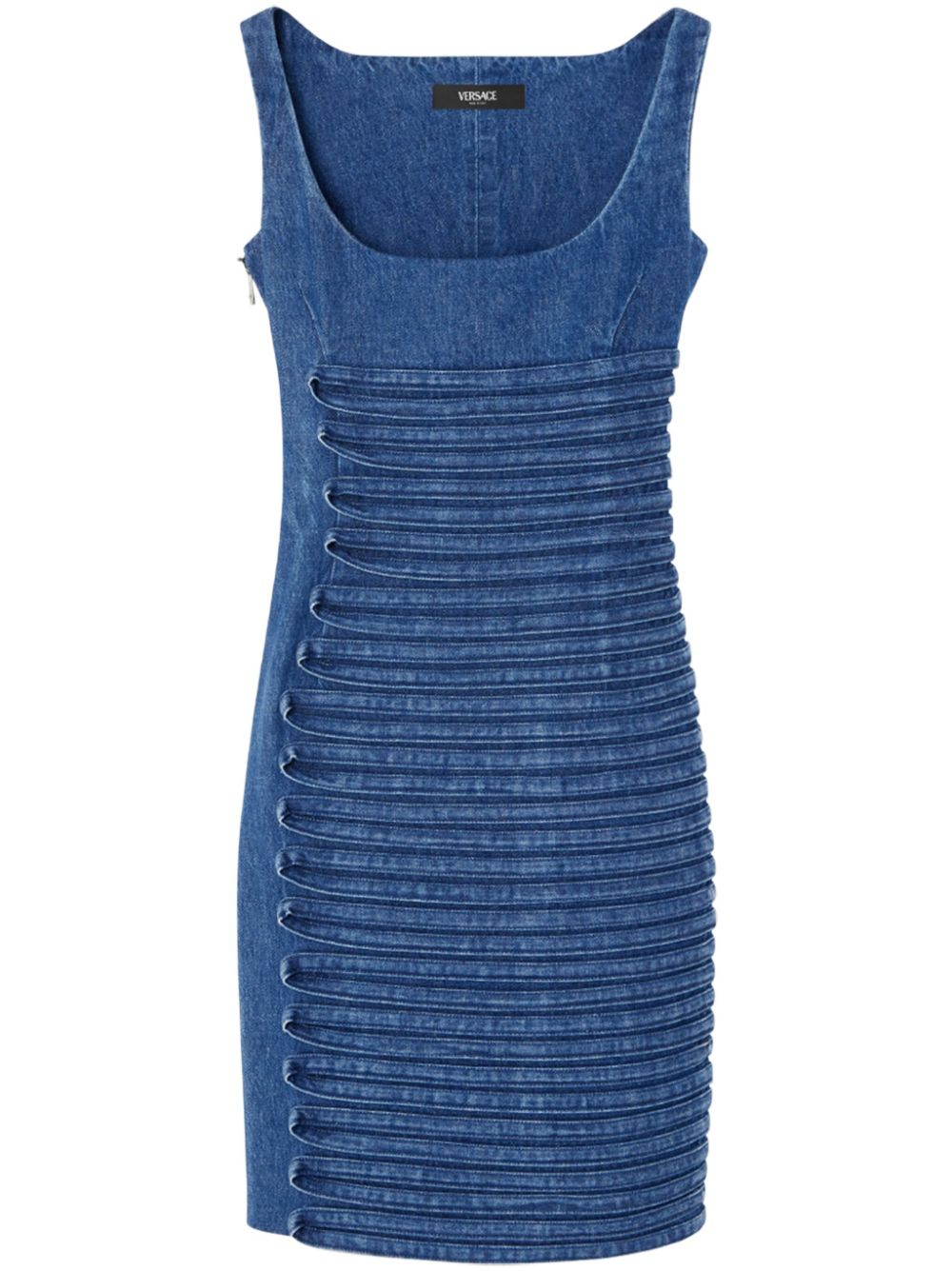 Pleated Denim Mini Dress