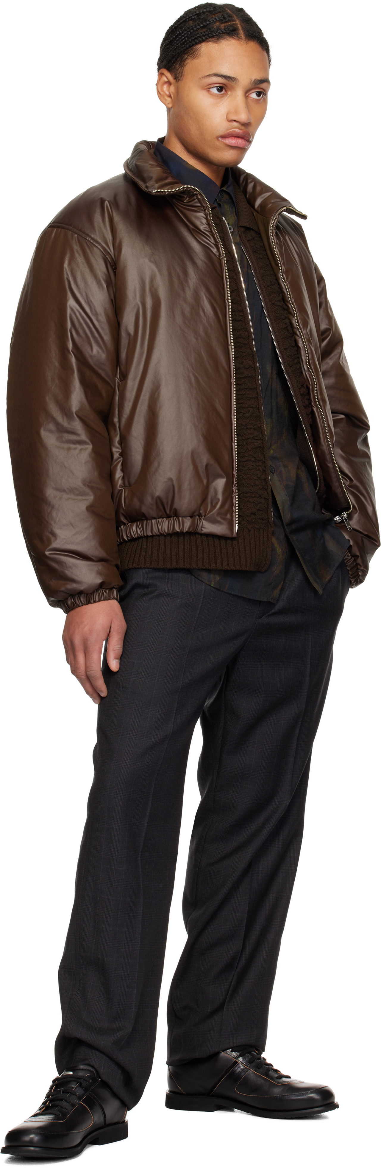 ジャケット・アウター YOKE LEATHER-LIKE PUFFER BLOUSON BROWN 3 Yoke Leather-Like Puffer Jacket In Brown - 60% Off | Editorialist