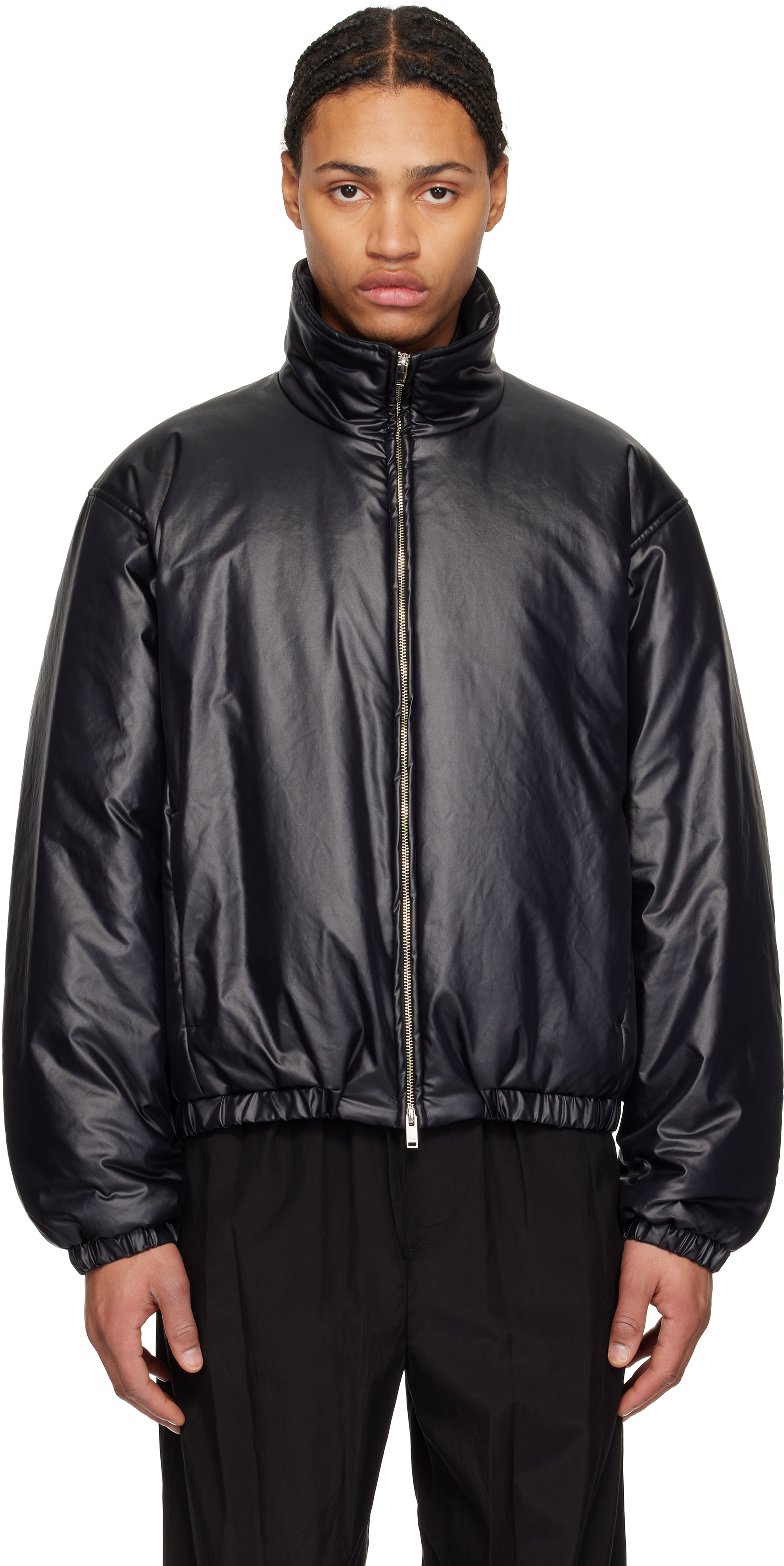 Yoke Leather-Like Puffer Jacket In Black - 56% Off | Editorialist