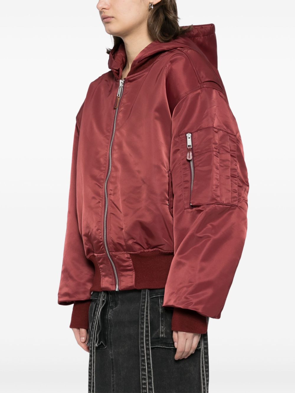 Entire Studios Hooded Broad Bomber Jacket - Red | Editorialist