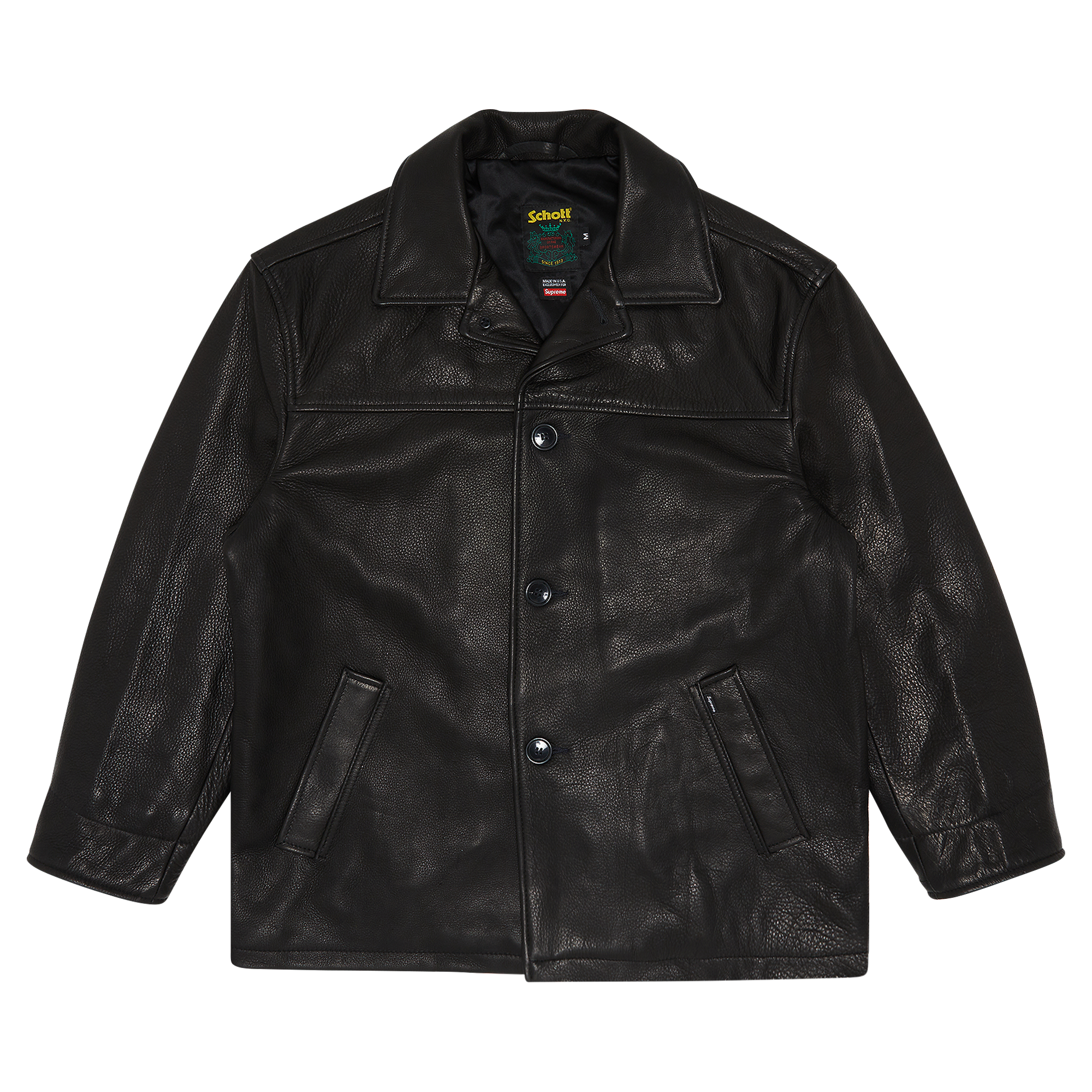 Supreme X Schott Leather Car Coat In Black | Editorialist