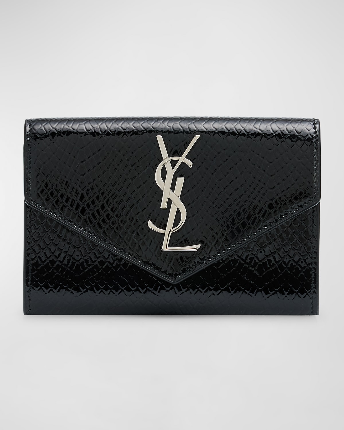 Saint Laurent Small Flap Wallet In Python-Embossed Leather Black