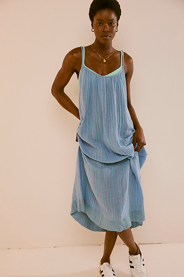 free people rio reversible midi dress Free People Women's Rio Reversible Midi Dress Cotton Tie-Back Striped Blue Sz S