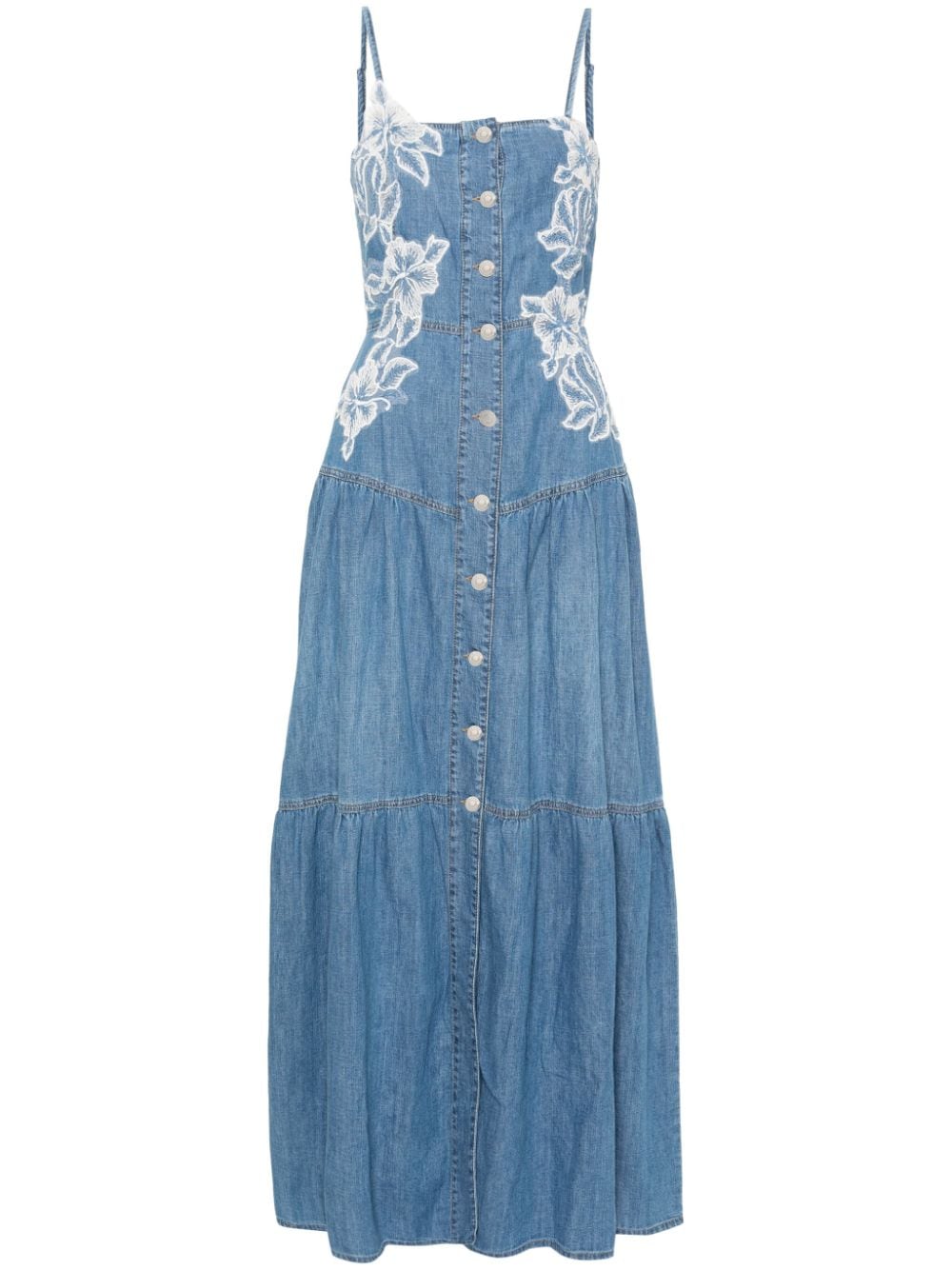 Ermanno Firenze Floral-Lace-Detail Denim Dress In Blue - 26% Off |  Editorialist