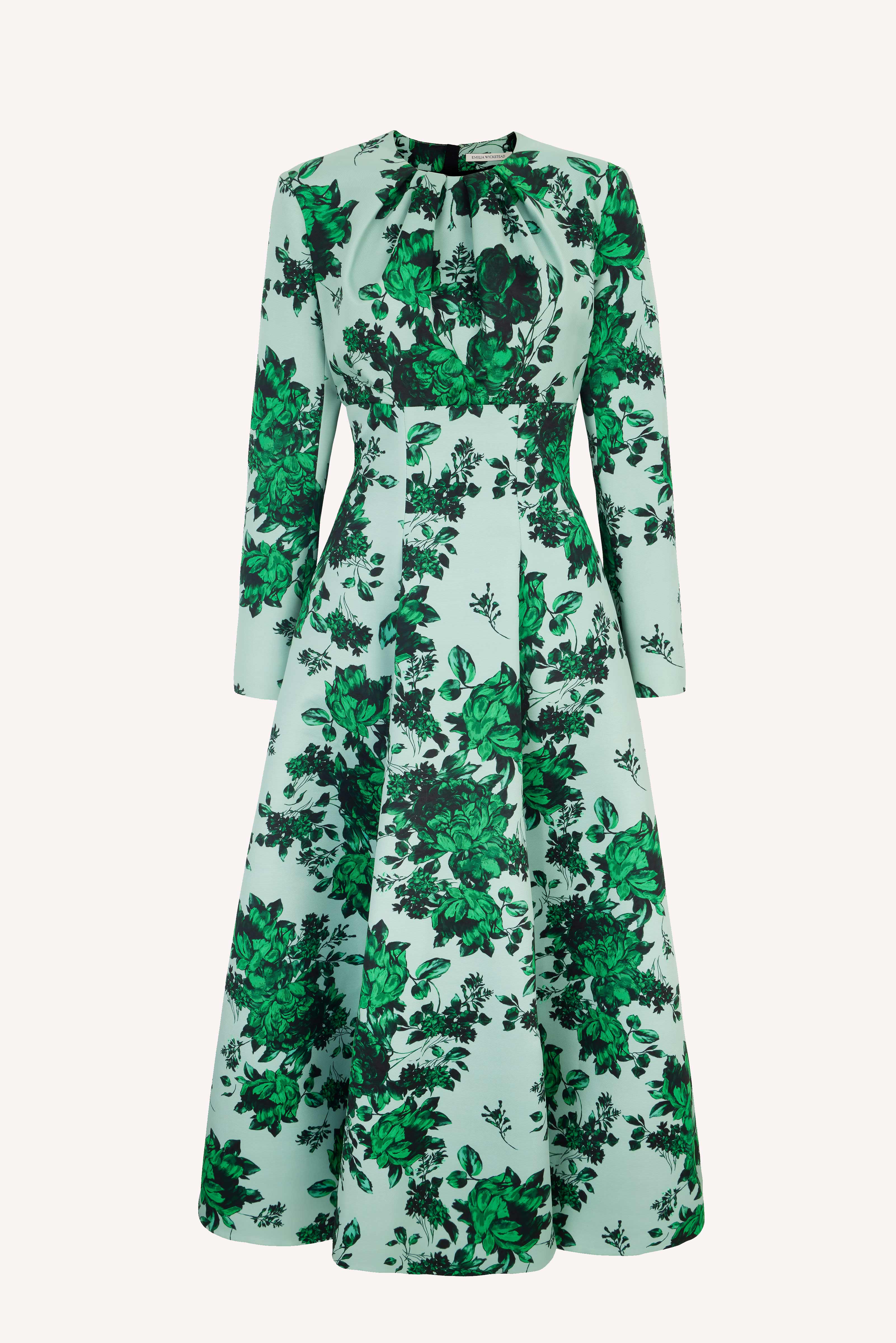 emilia wickstead ragna dress green rose floral print taffeta faille Emilia Wickstead Ragna Rose-Print Taffeta-Faille Dress - Yellow