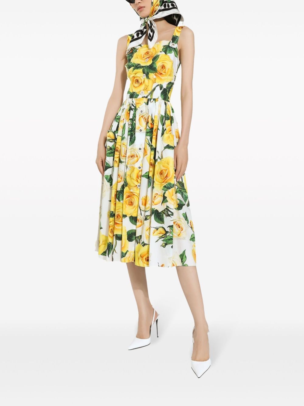 DOLCE & GABBANA Dolce & Gabbana Rose-Print Cotton Midi Dress