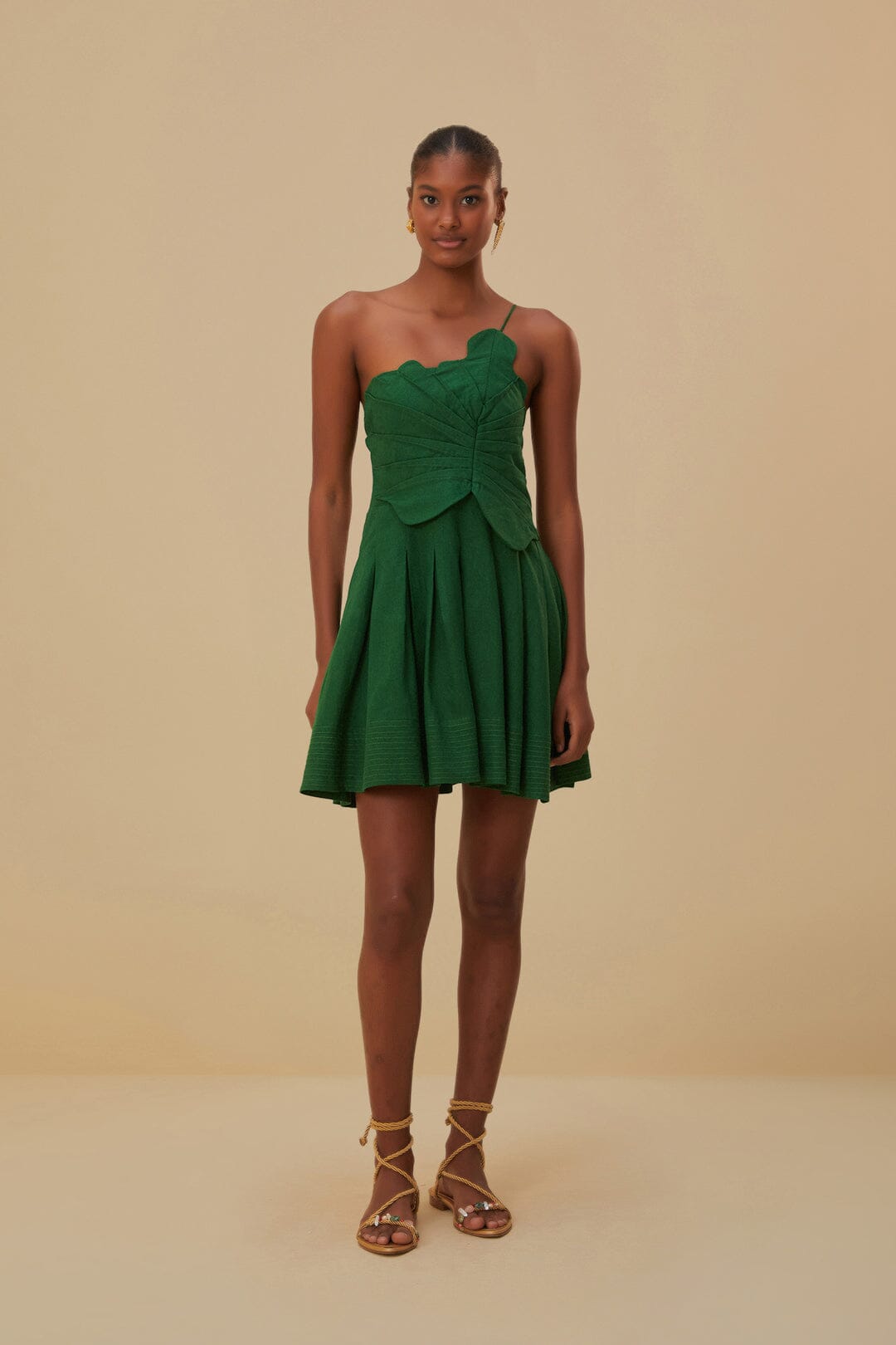 farm rio green one shoulder lea mini dress FARM Rio Green One Shoulder Lea Mini Dress