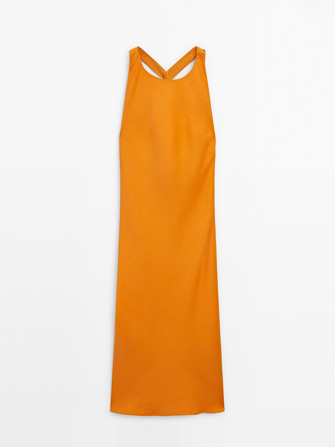 chinese dress ladies Midi Linen Wrap Dress (Beige and Orange) M