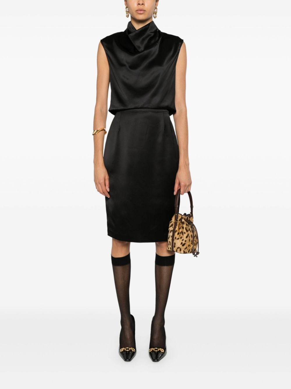 SAINT LAURENT Saint Laurent Satin Pencil Midi Skirt