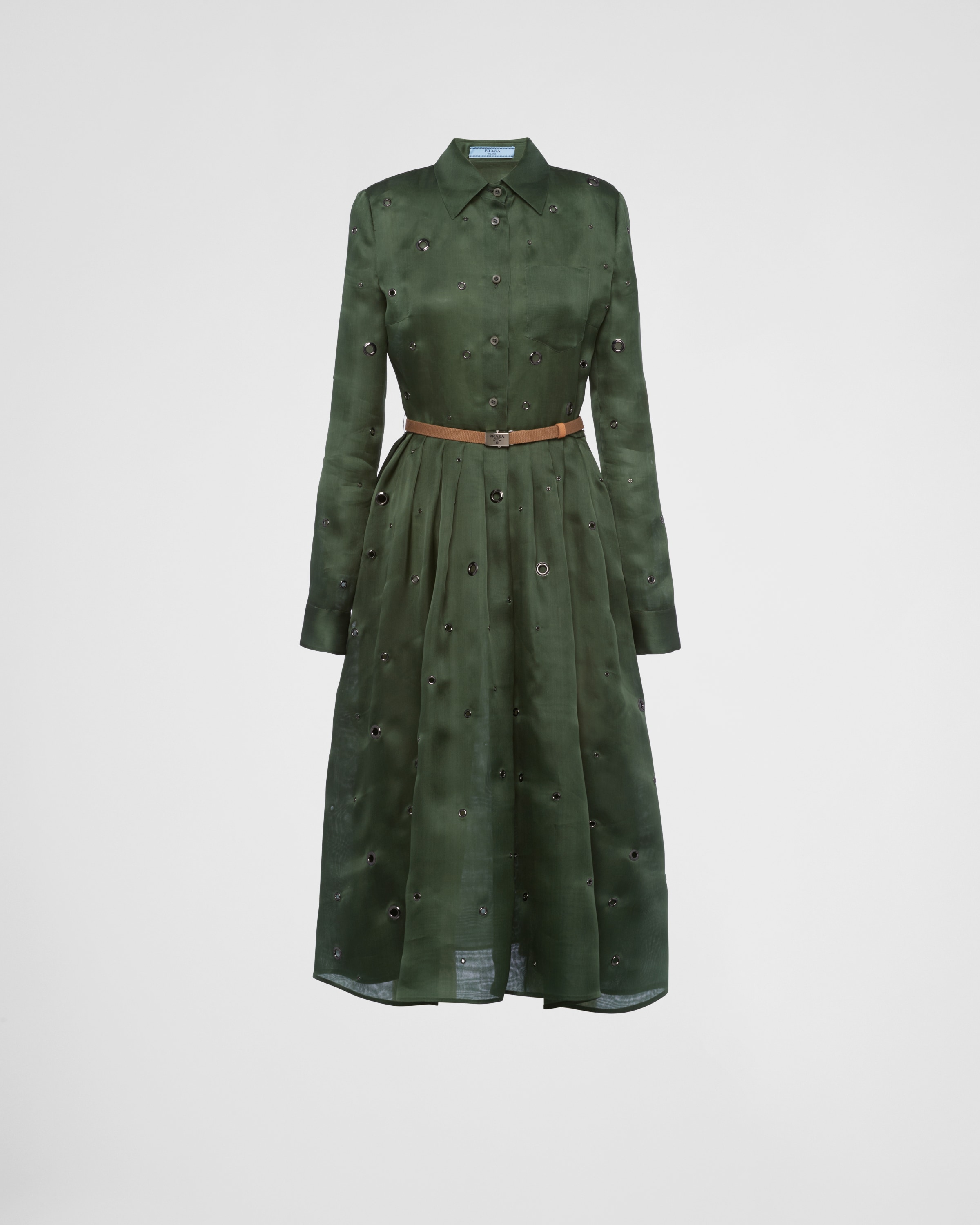 slim fit dress slacks Vintage S/S 1996 Prada Ugly Chic Green Tweed Print Empire Waist Dress –  tseskarb main image 0