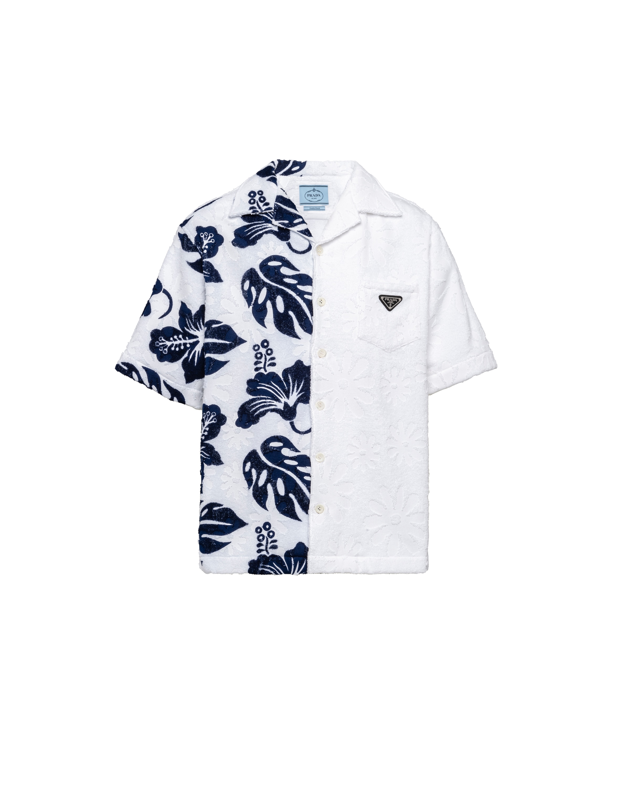 Prada Double Match Hort-Leeved Heavy Cotton Hirt - White