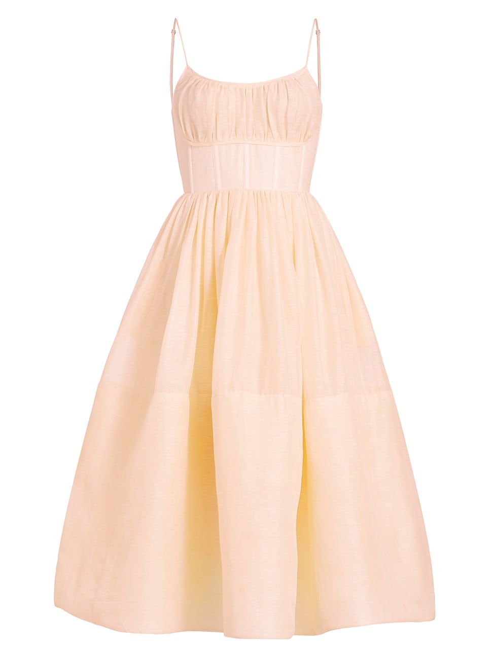 Zimmermann Natura Linen-Silk Corset Midi-Dress In Light Peach - 50% Off | Editorialist Zimmermann Natura Linen-Silk Corset Midi-Dress In Light Peach - 50% Off | Editorialist