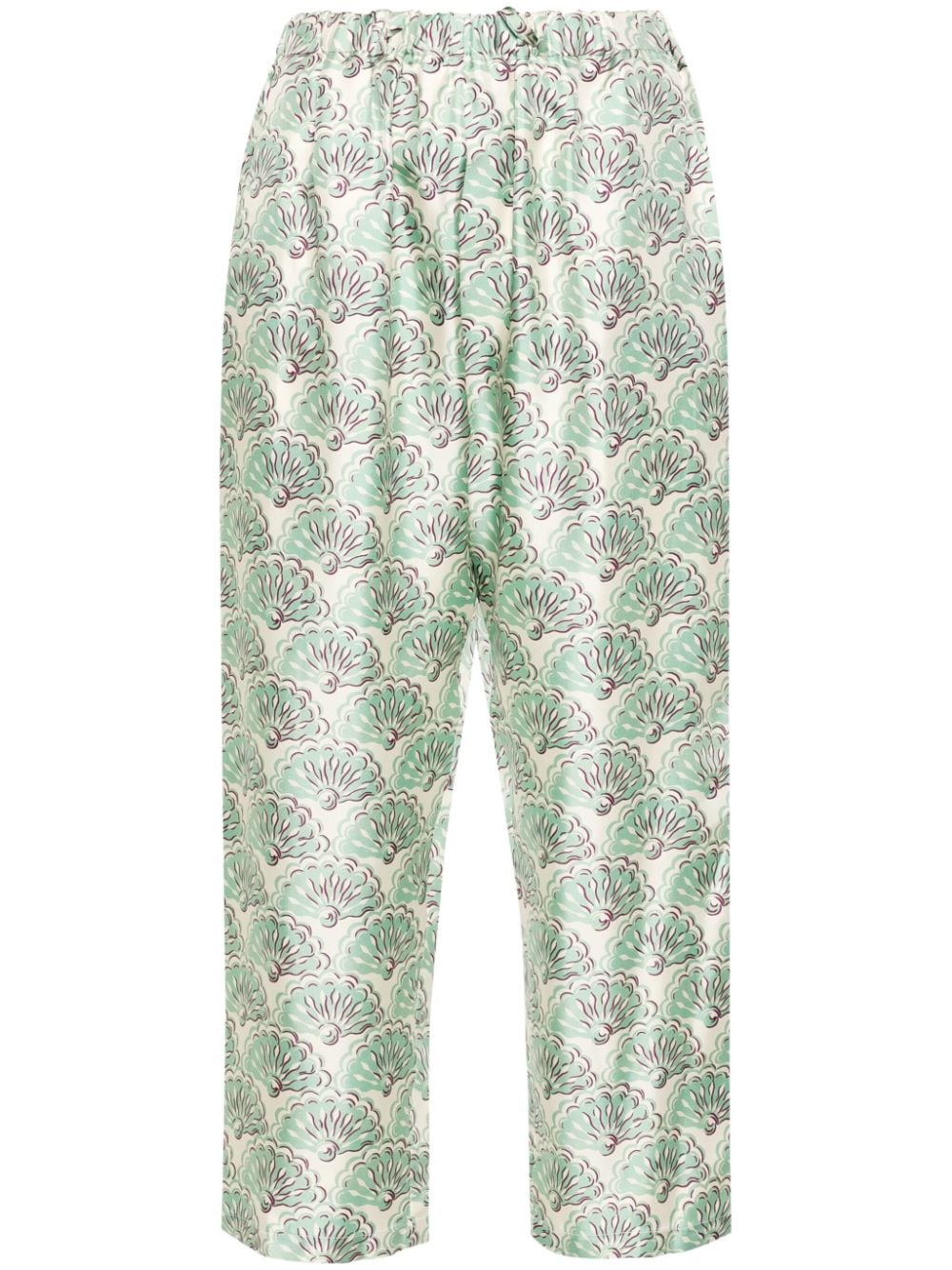 LA DOUBLEJ La DoubleJ Fans-Print Silk Trousers