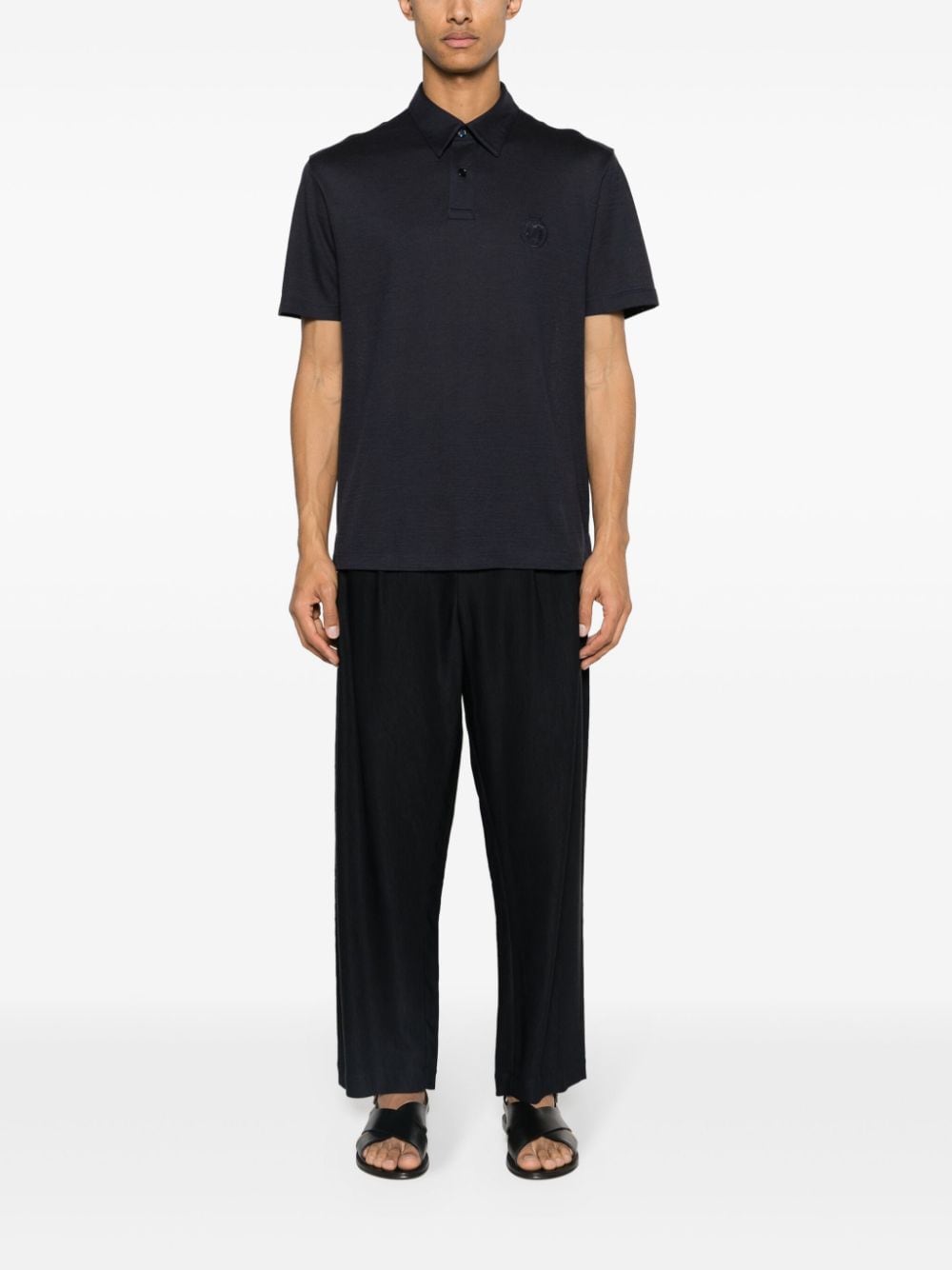 BRIONI logo-embroidered wool polo shirt