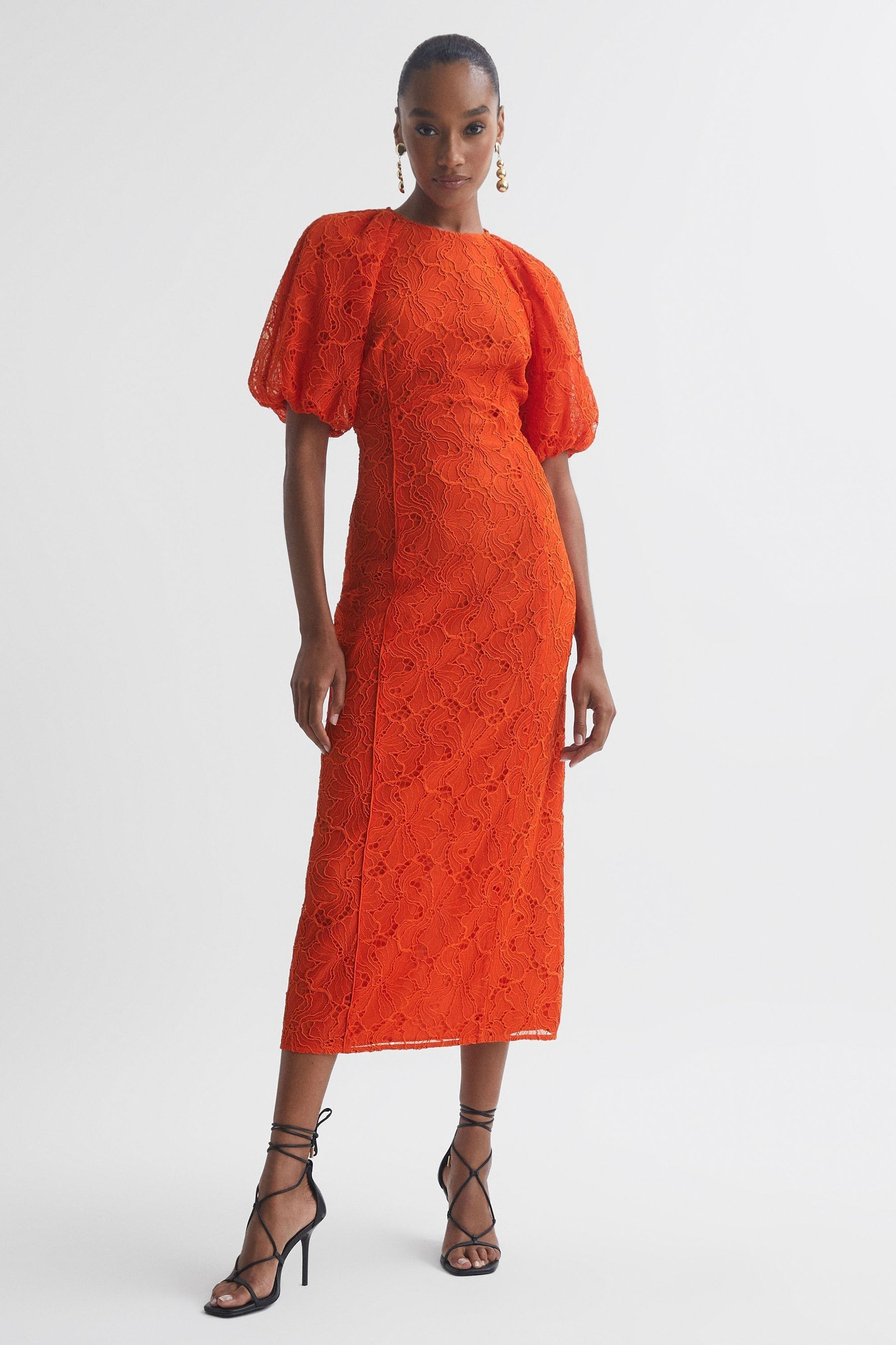 open lace back dress Draped Lace Dress Set in Orange main image 1