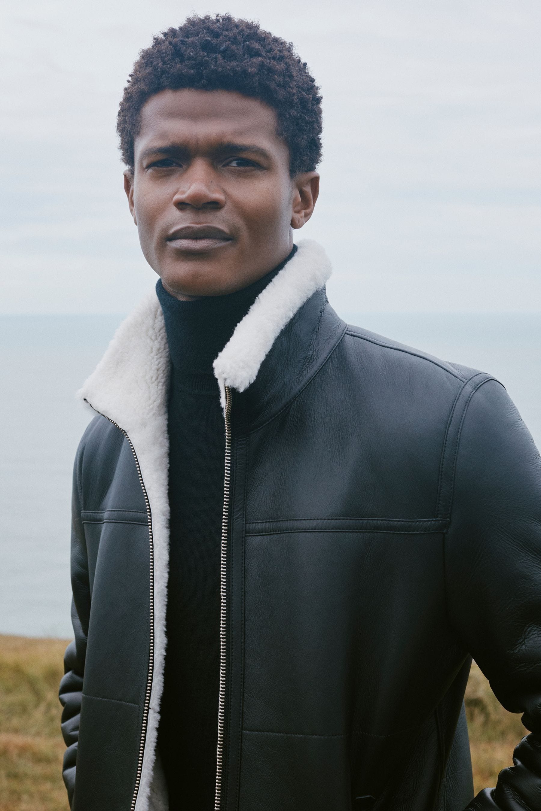 Reiss Brankos Leather Sheepskin Jacket In Black 50% Off