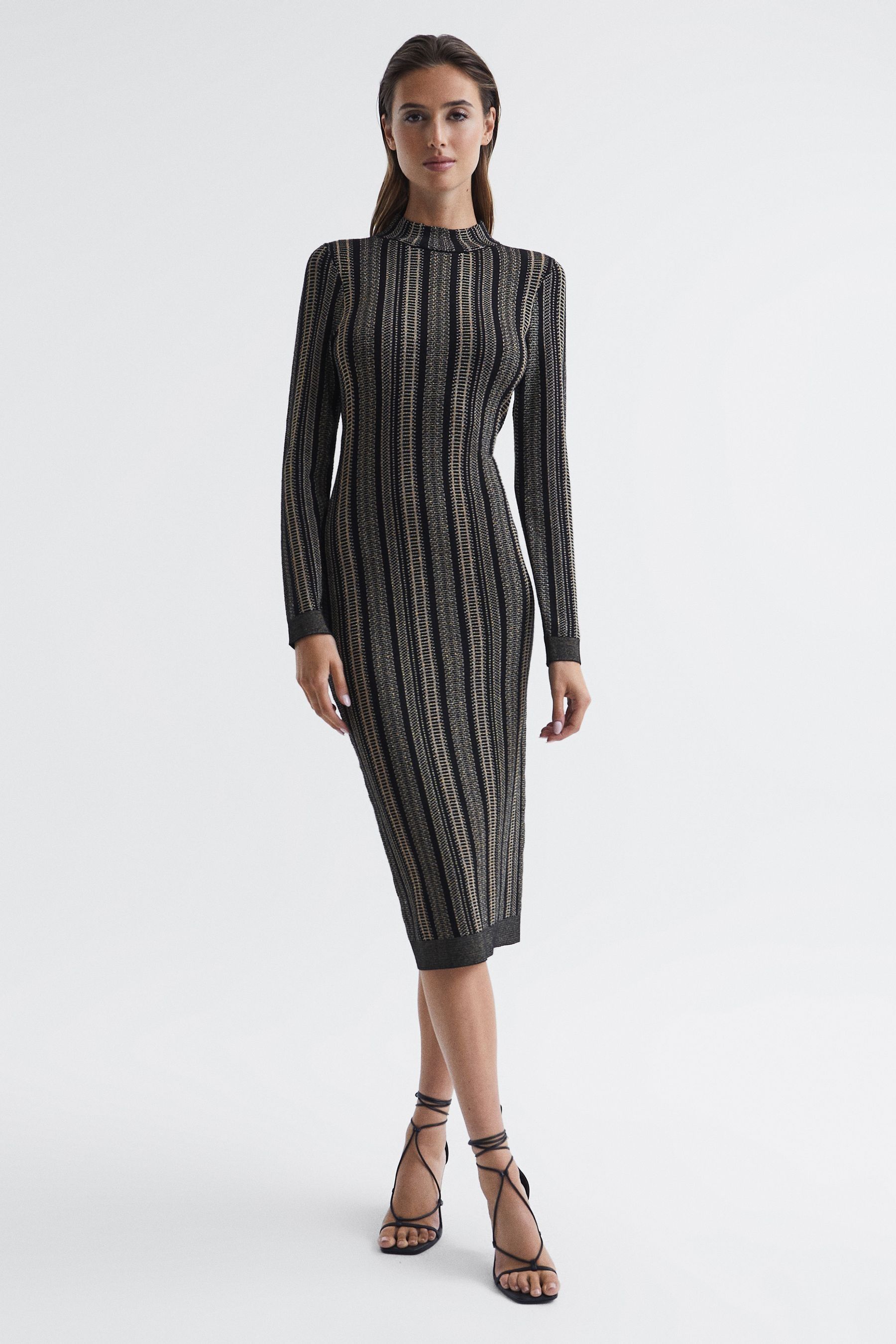 missy empire - skylar gold metallic knit midi dress Skylar Gold Metallic Knit Midi Dress