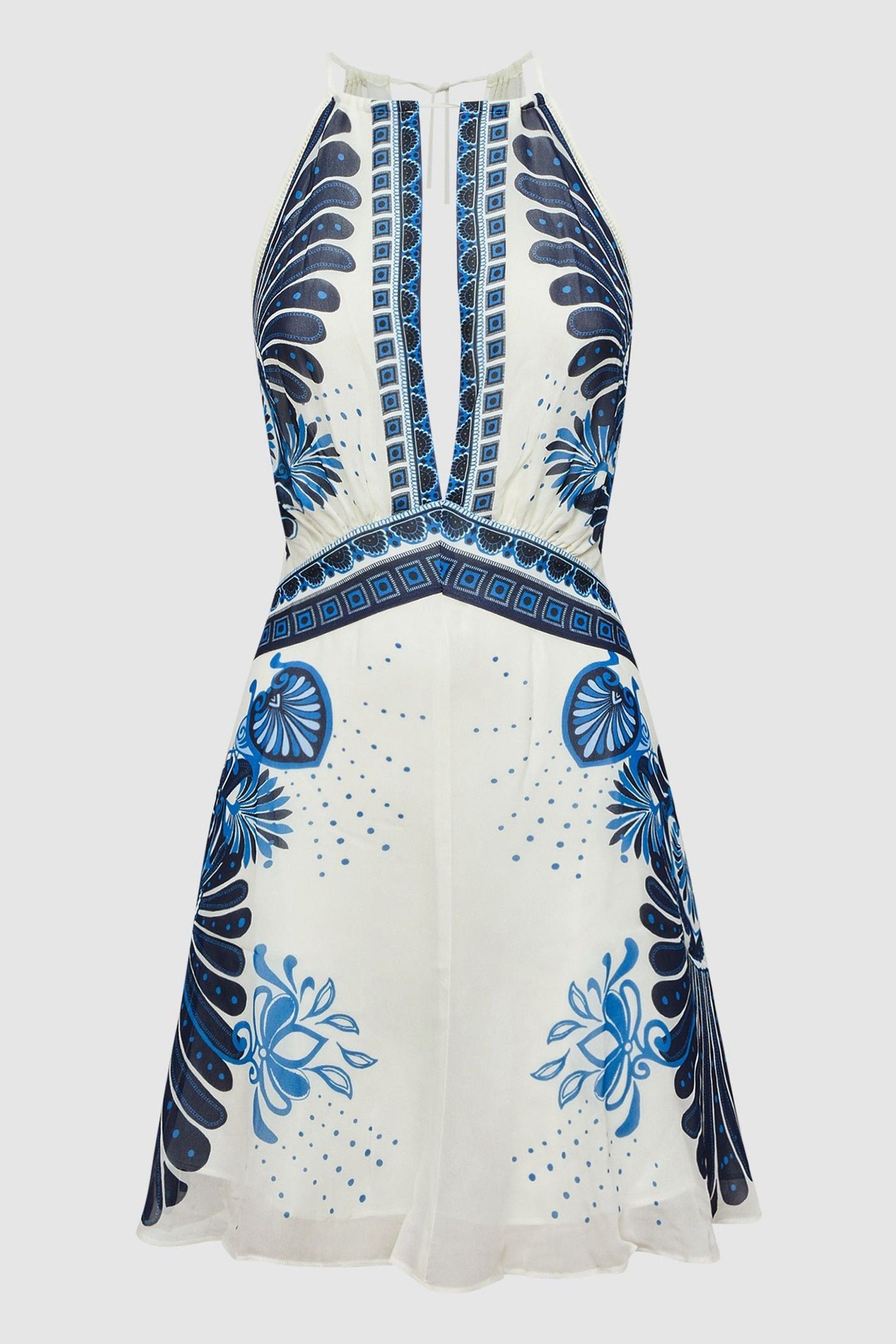 Reiss Brianna Printed Halter Neck Mini Dress In Blue - 70% Off