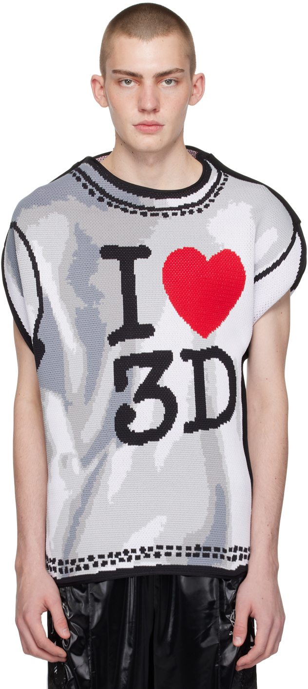 Doublet Two-Dimensional 'I♡3d' T-Shirt In White - 26% Off