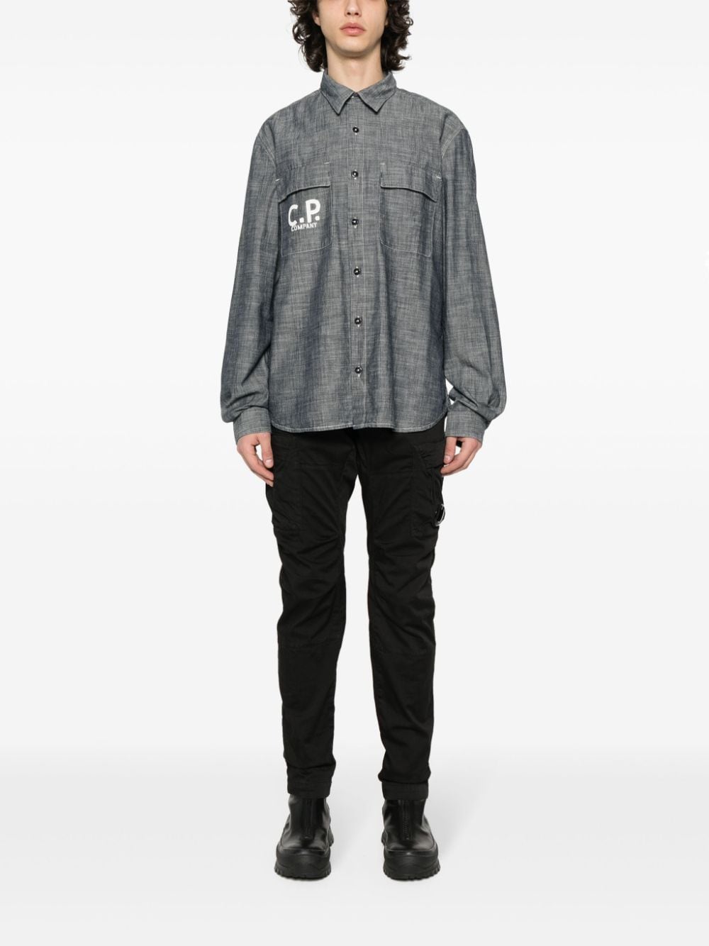 C.P. COMPANY logo-print chambray shirt