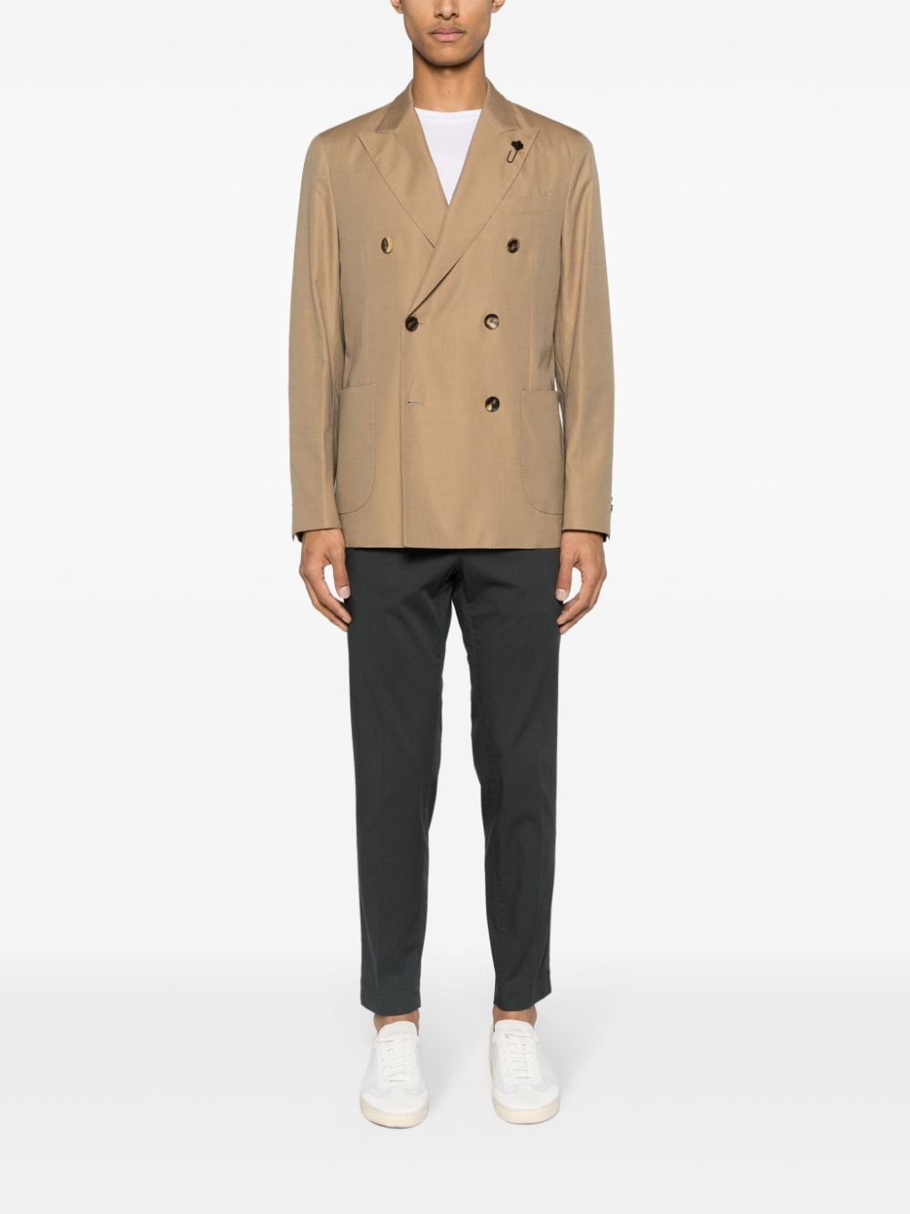 LARDINI Brooch-Detail Double-Breasted Blazer
