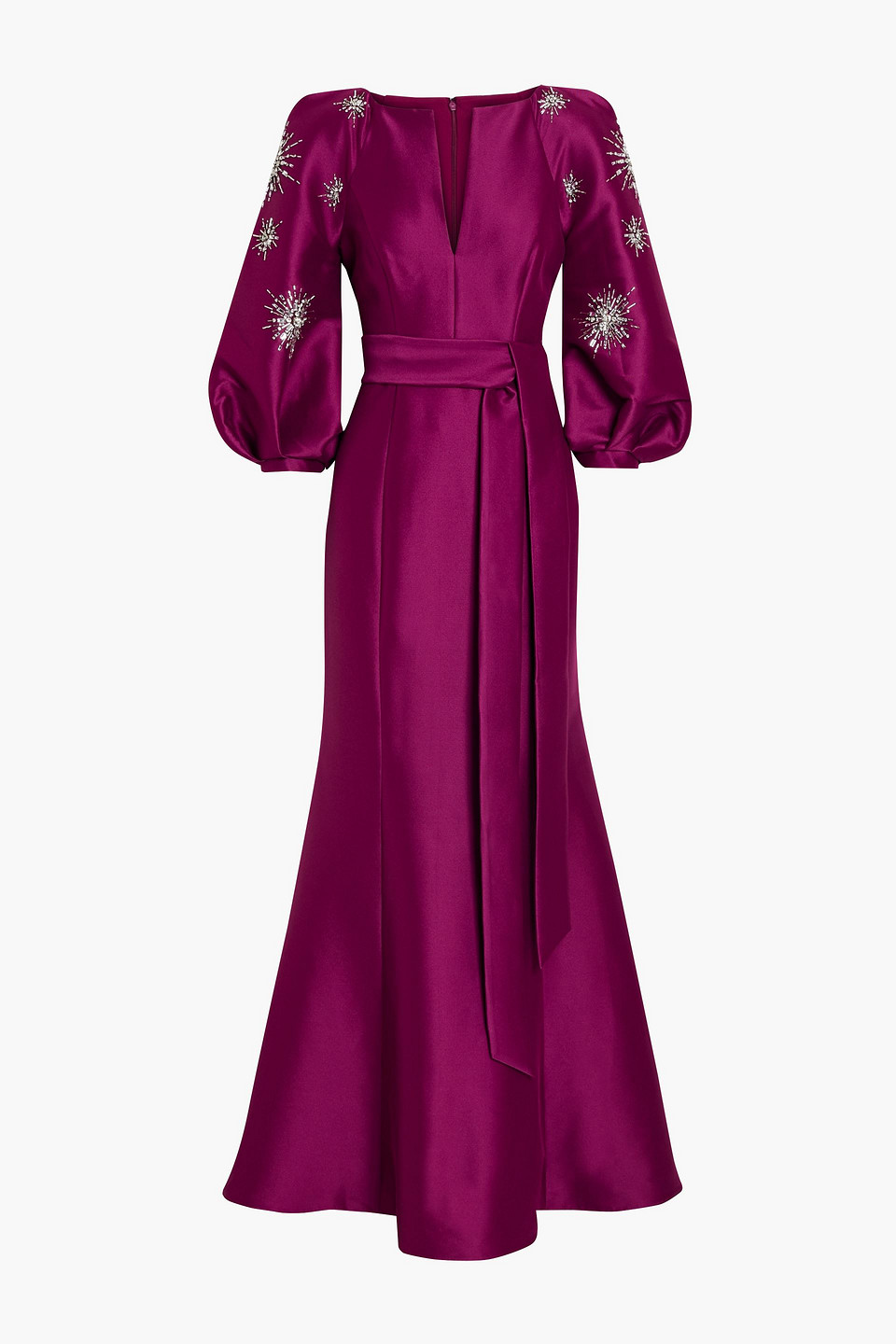 badgley mischka burgundy dress Badgley Mischka Velvet Mock Neck Belted Sheath Gown Dress main image 0