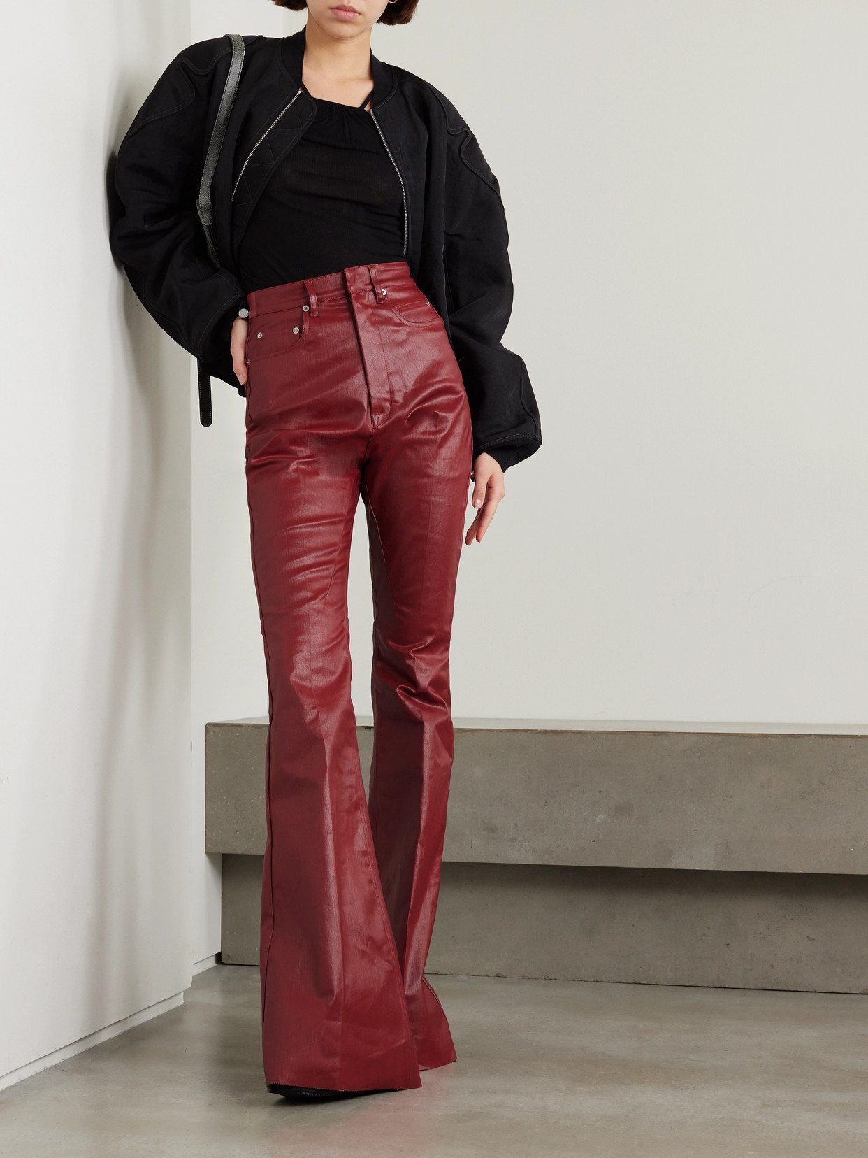 RICK OWENS Bolan Coated Cotton-Blend Flare Pants