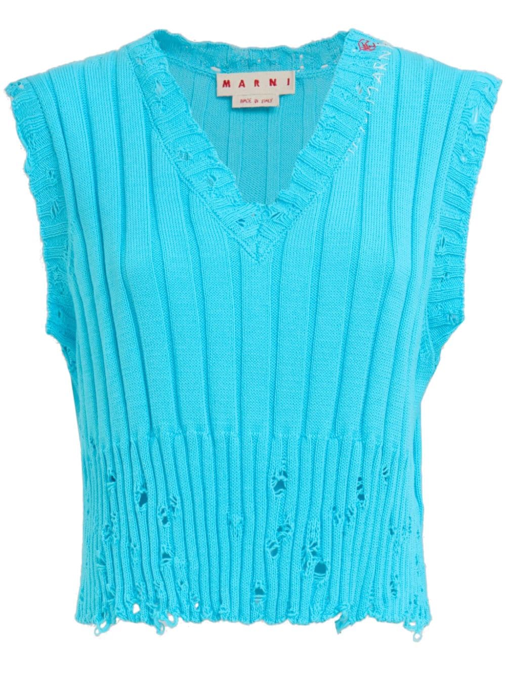 MARNI Logo-Embroidery Distressed Knitted Vest
