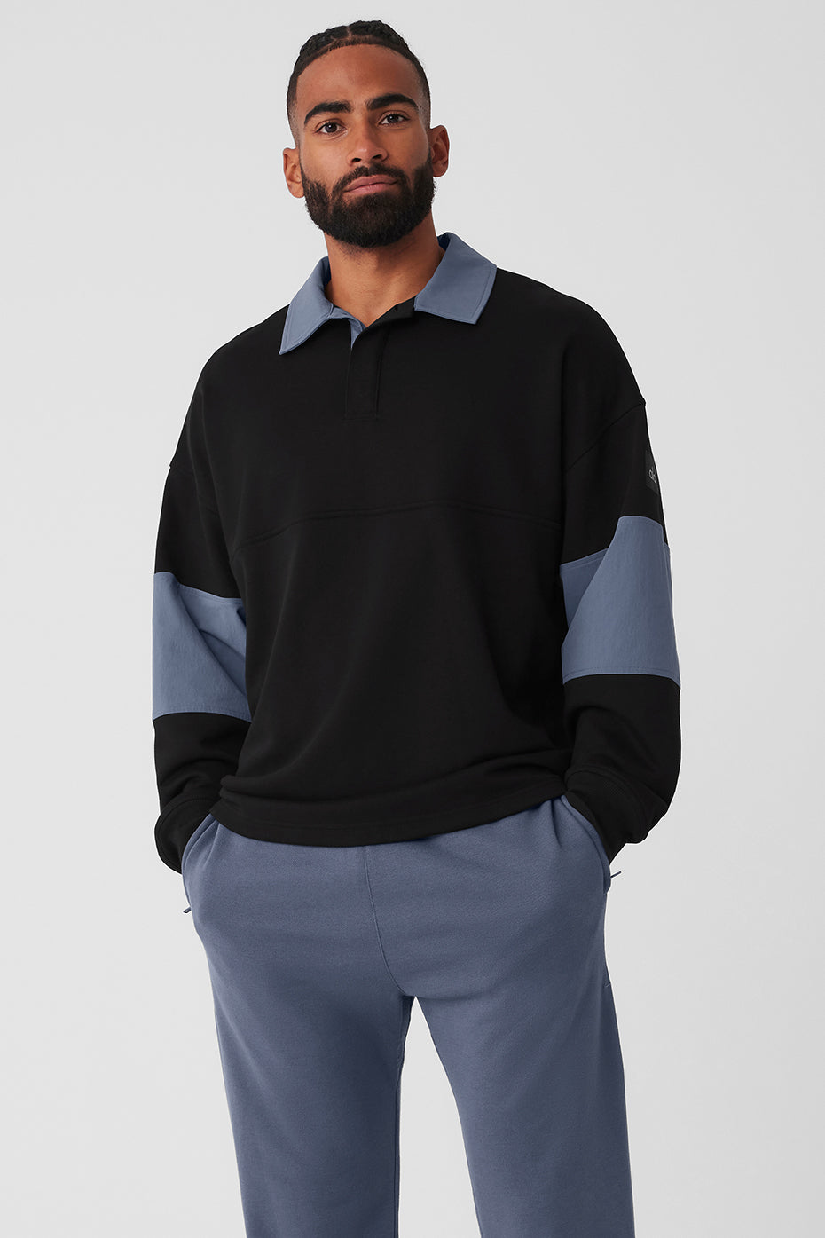 Alo Yoga Mixmatch Rugby Sweatshirt - Black | Editorialist