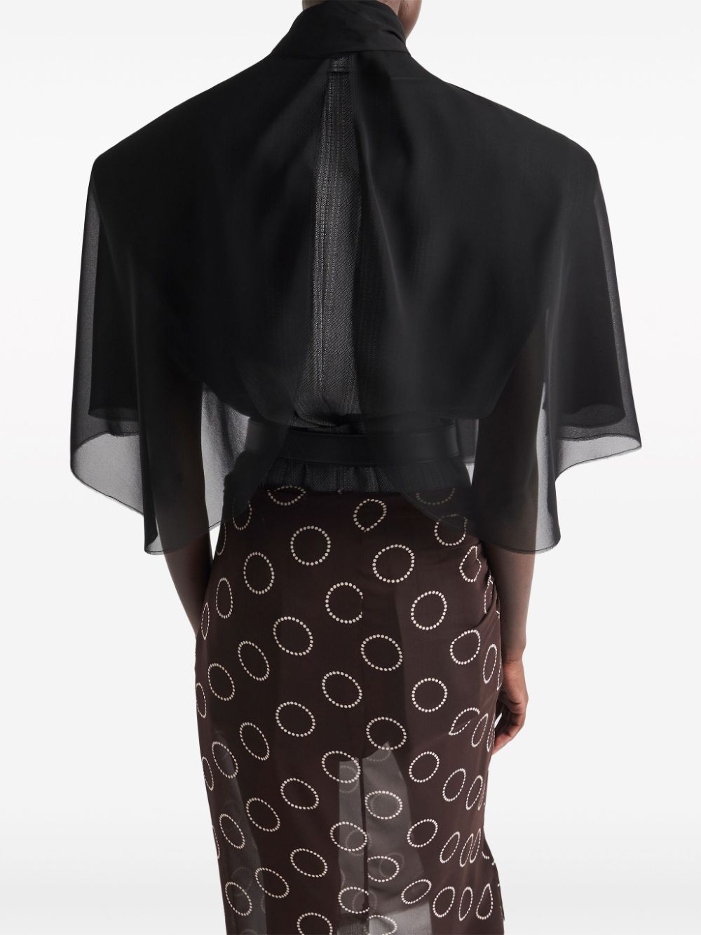 Prada Tie-Neck Primrose-Printed Georgette Cape Top - Black