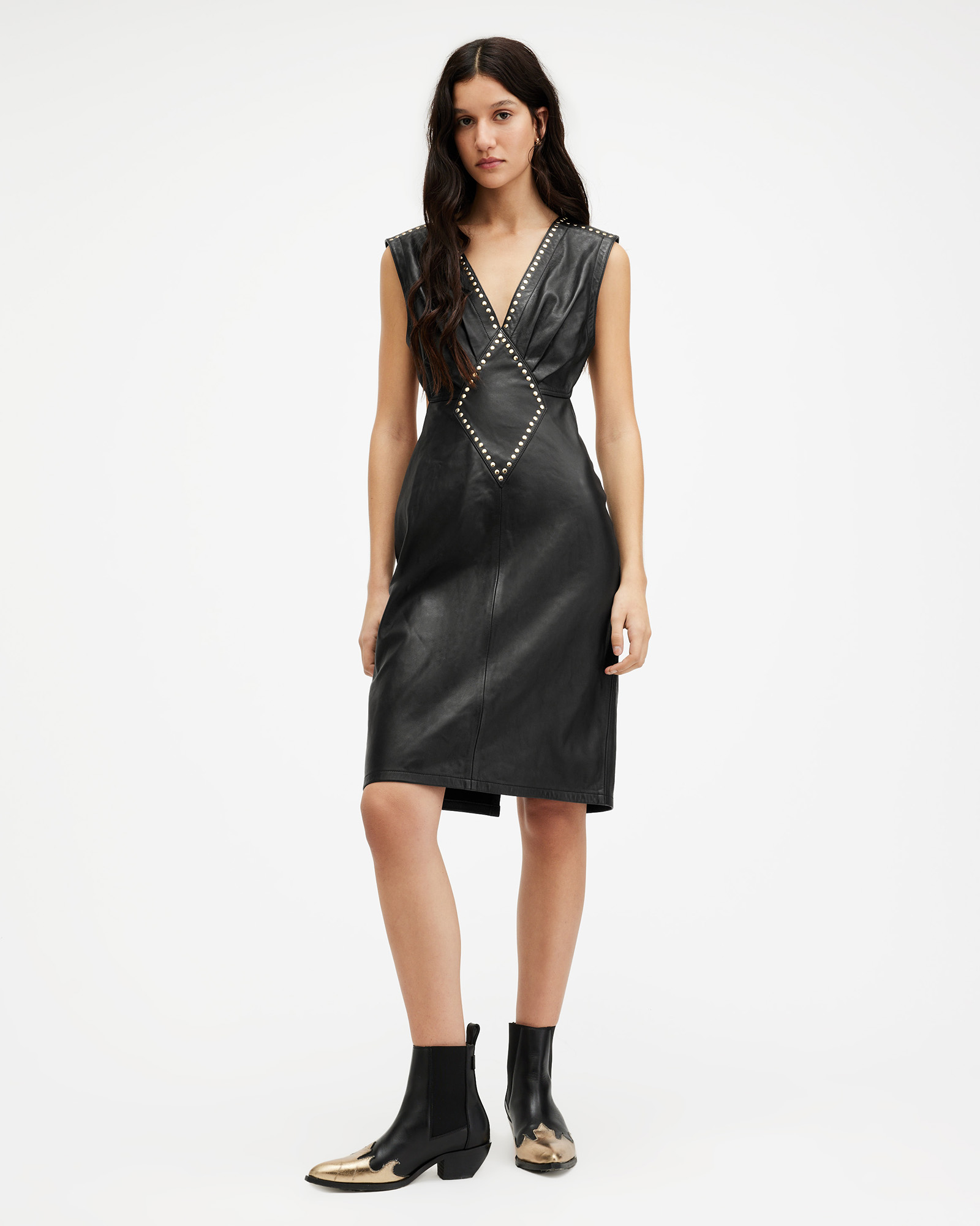 knee length dresses for ladies Edgy Stunner Faux Leather Mini Dress