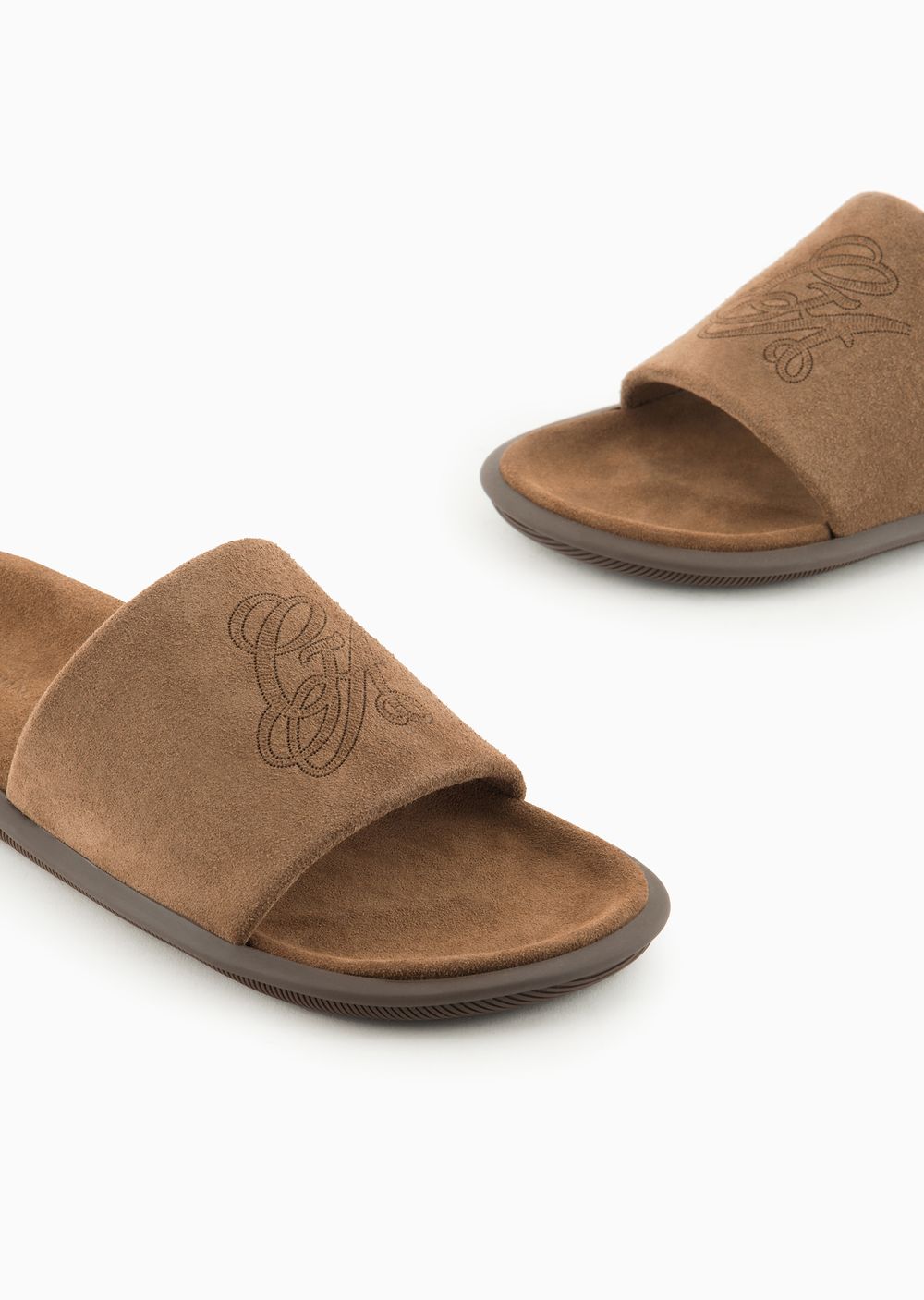 Giorgio Armani Leather Suede Brown Logo Sandals Slides US 12 Giorgio Armani Men main image 3