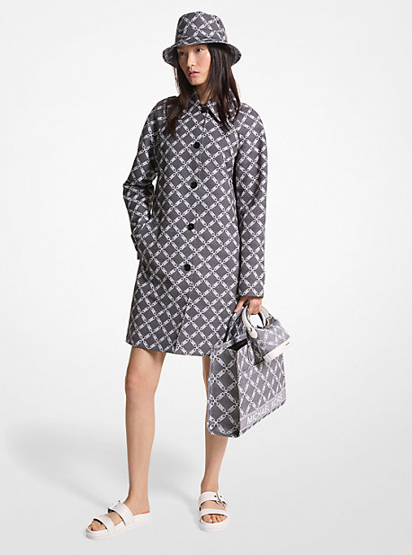 Michael Kors Empire Logo Jacquard Balmacaan Coat In Black 87