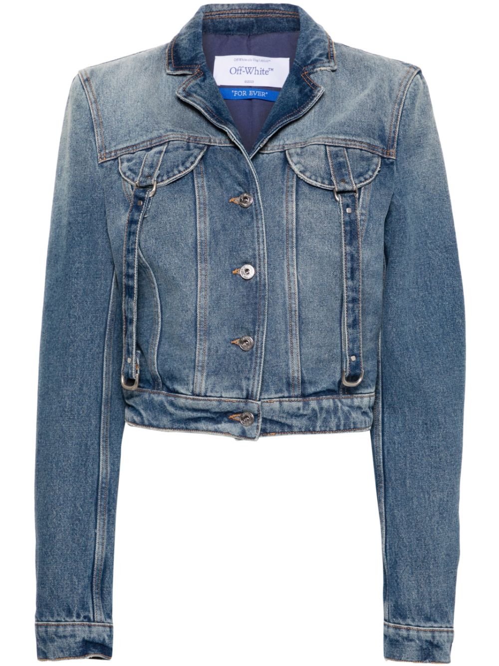 OFF-WHITE Off-White Strap-Detailing Cropped Denim Jacket