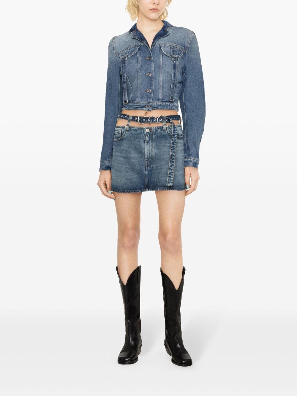 OFF-WHITE Off-White Strap-Detailing Cropped Denim Jacket