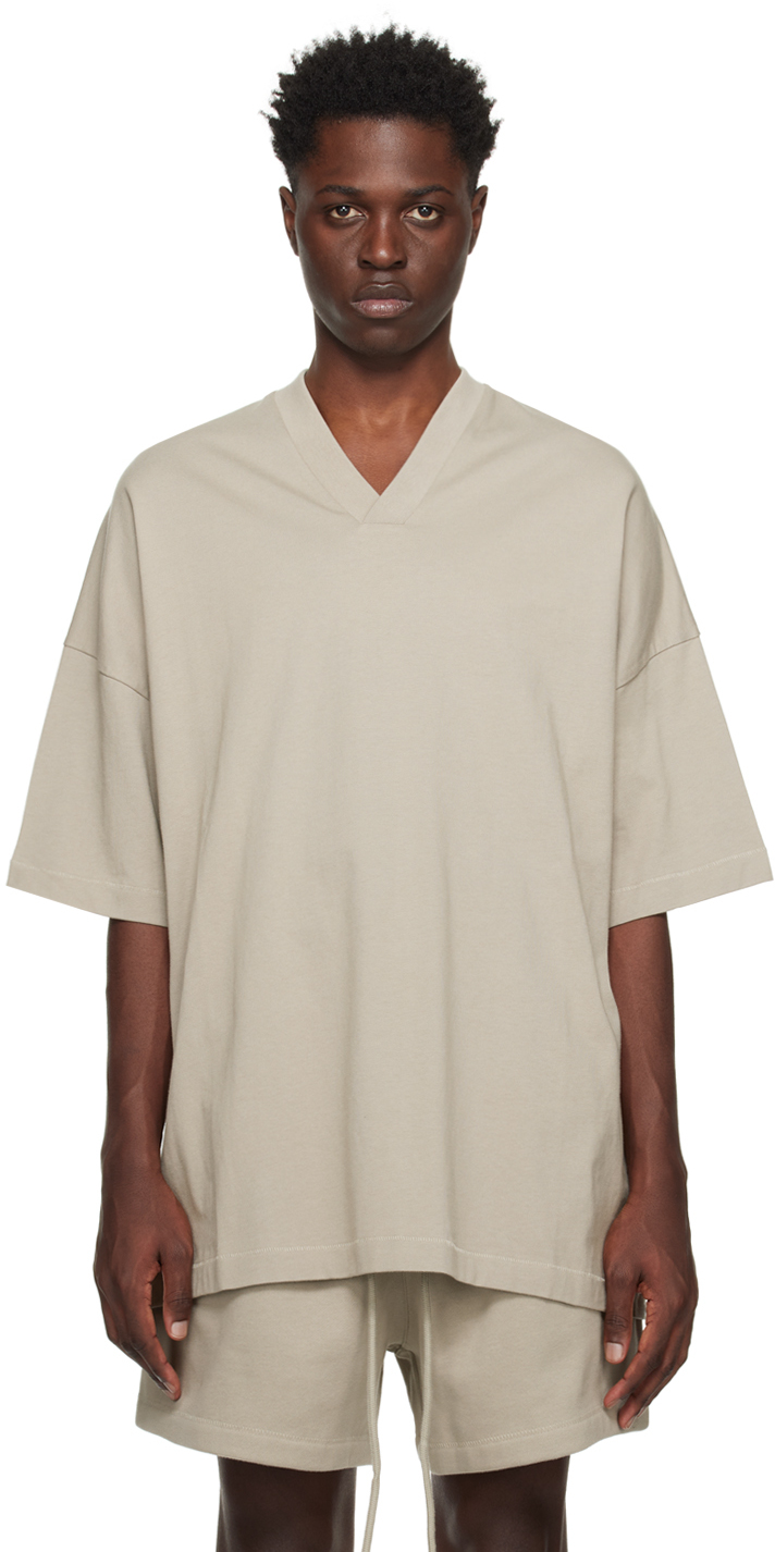 Fear Of God Gray V-Neck T-Shirt In Seal 44% Off Editorialist