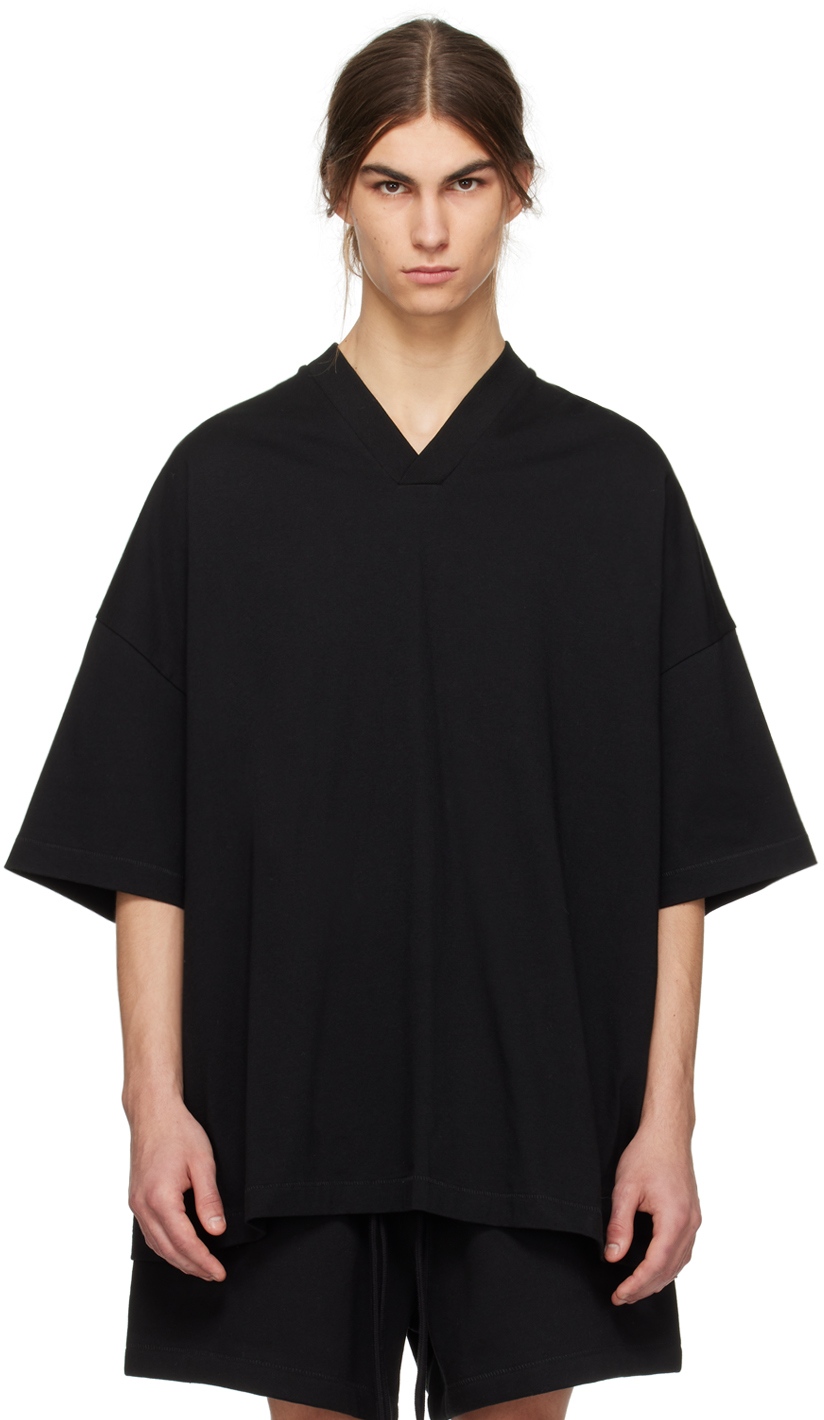 Fear Of God Black V-Neck T-Shirt In Jet Black 42% Off Editorialist - Main Image