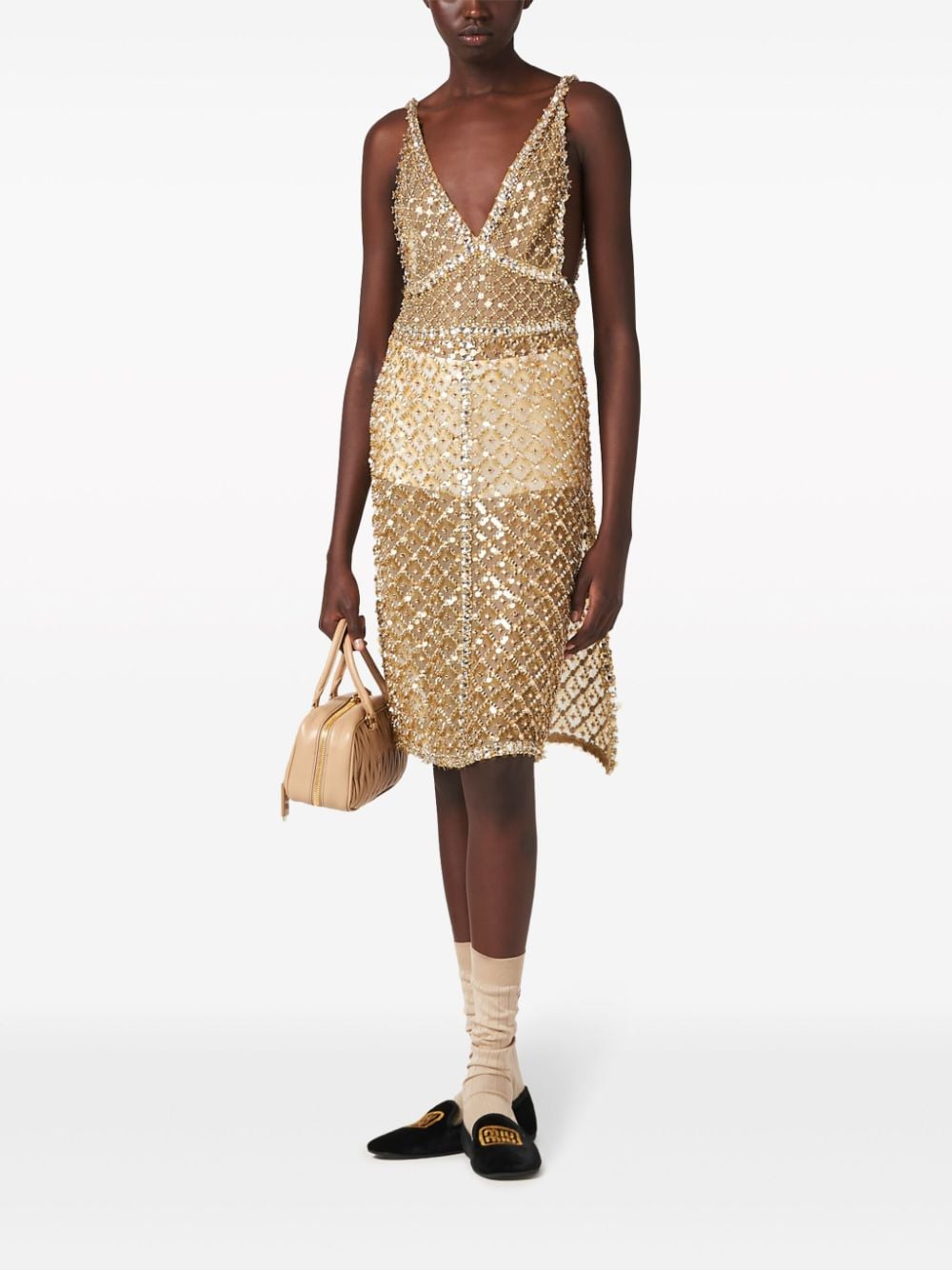 MIU MIU Miu Miu Bead-Embellished Organza Midi Dress