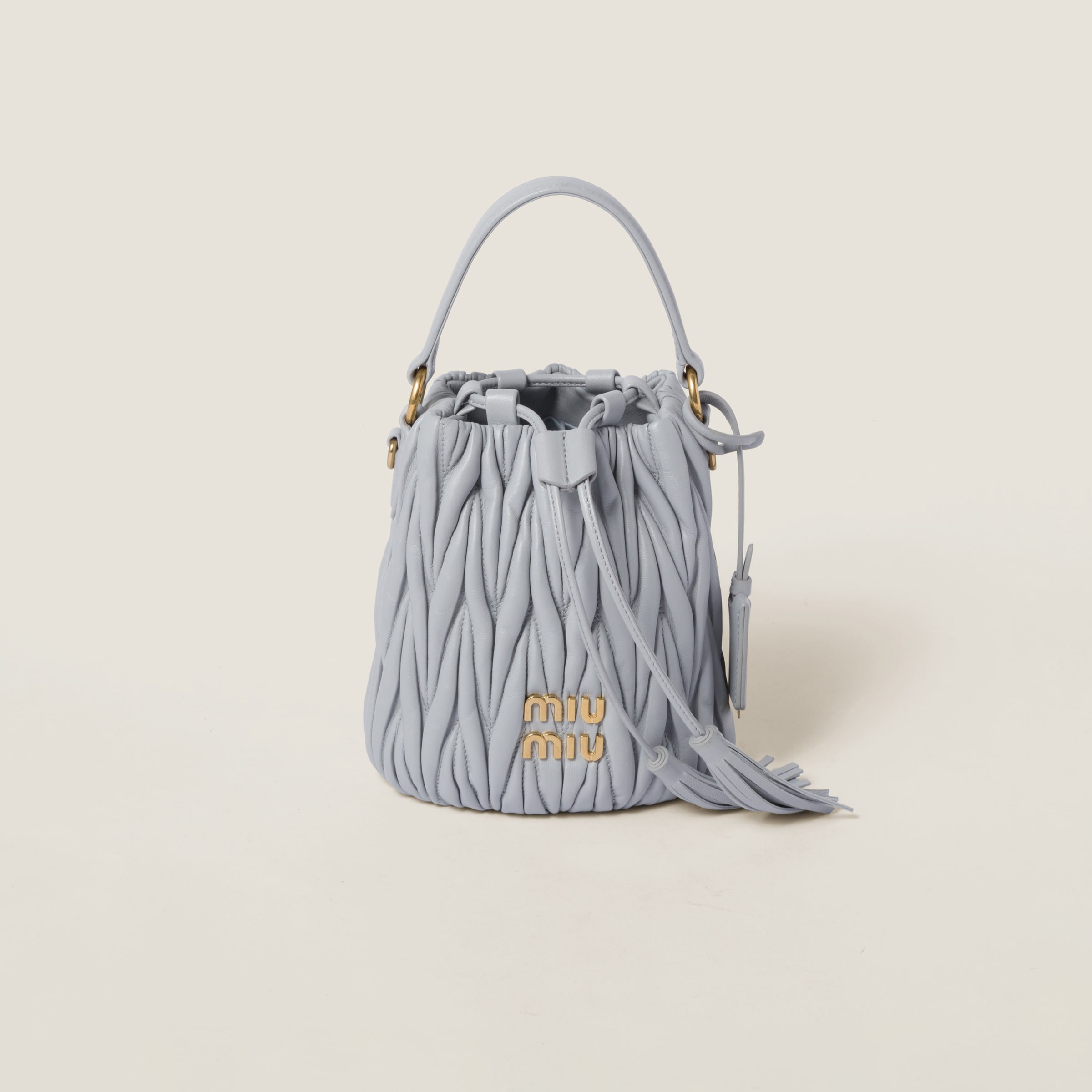 Miu Miu Matelassé Nappa Leather Bucket Bag - Cornflower | Editorialist